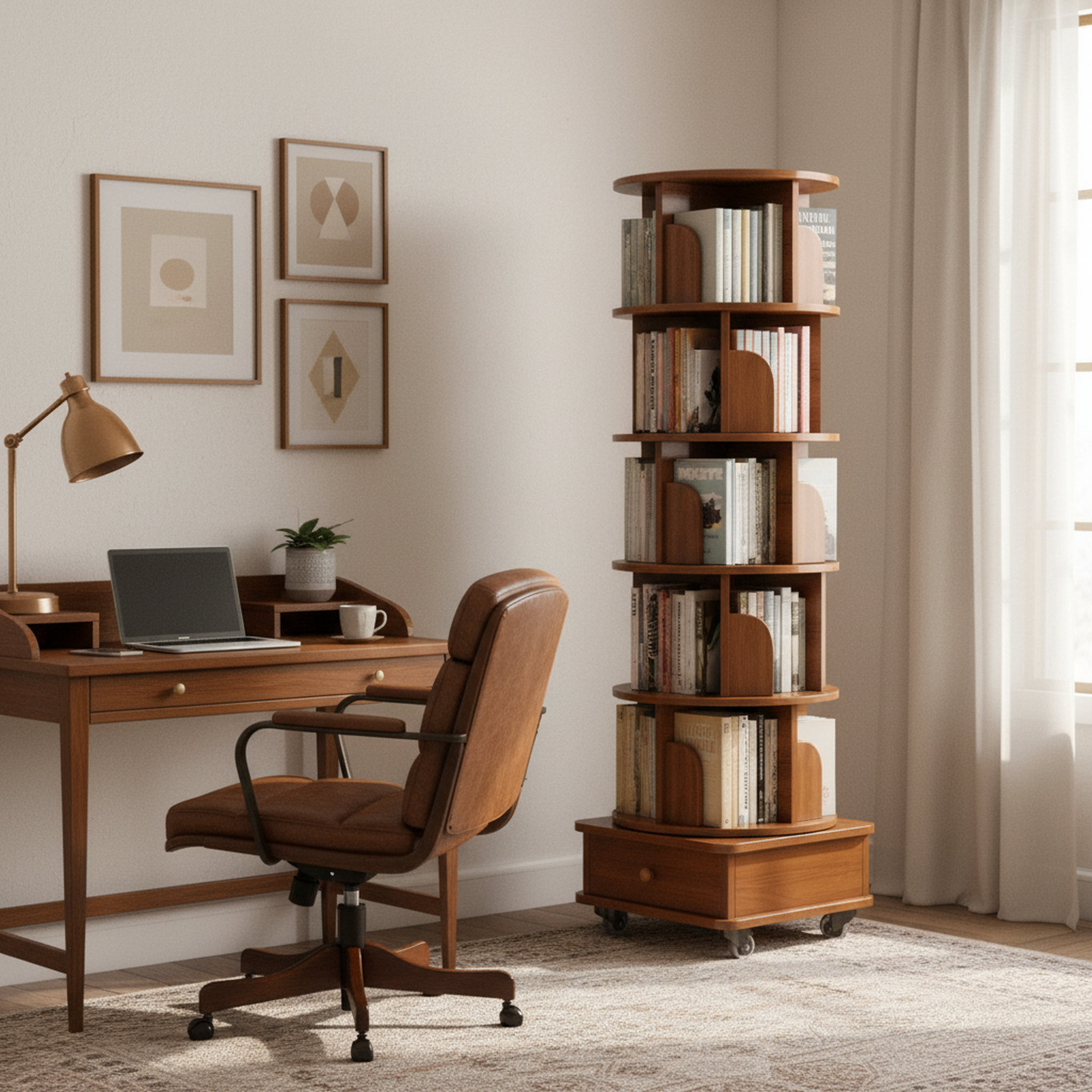 George Oliver 6-Tier Rotating Corner Bookshelf with Wheels, Space ...