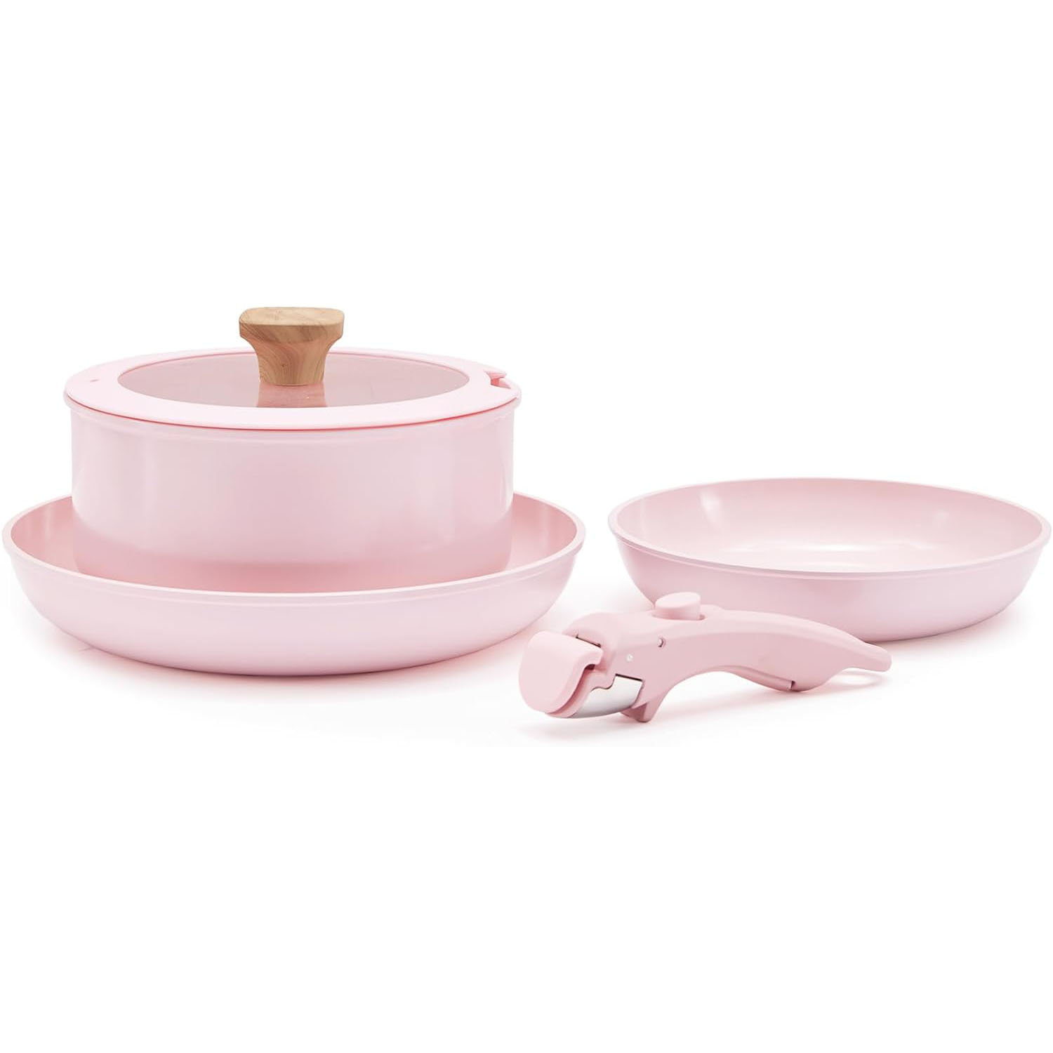 BN-LINKKL Pink Pots And Pans Set Removable Handle Non Stick, Detachable ...