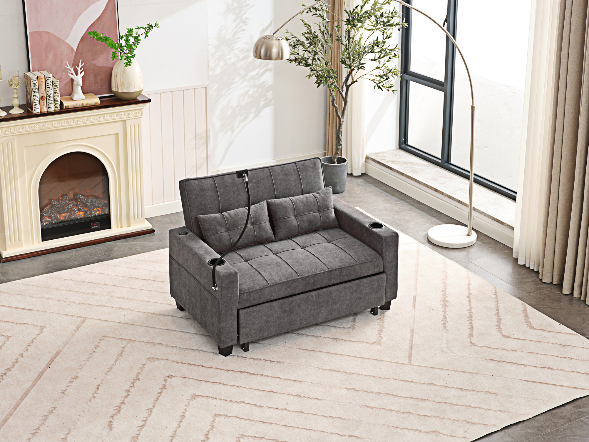 Latitude Run® Futon Chair Bed Convertible Chair 3-In-1 Pull Out Sleeper ...