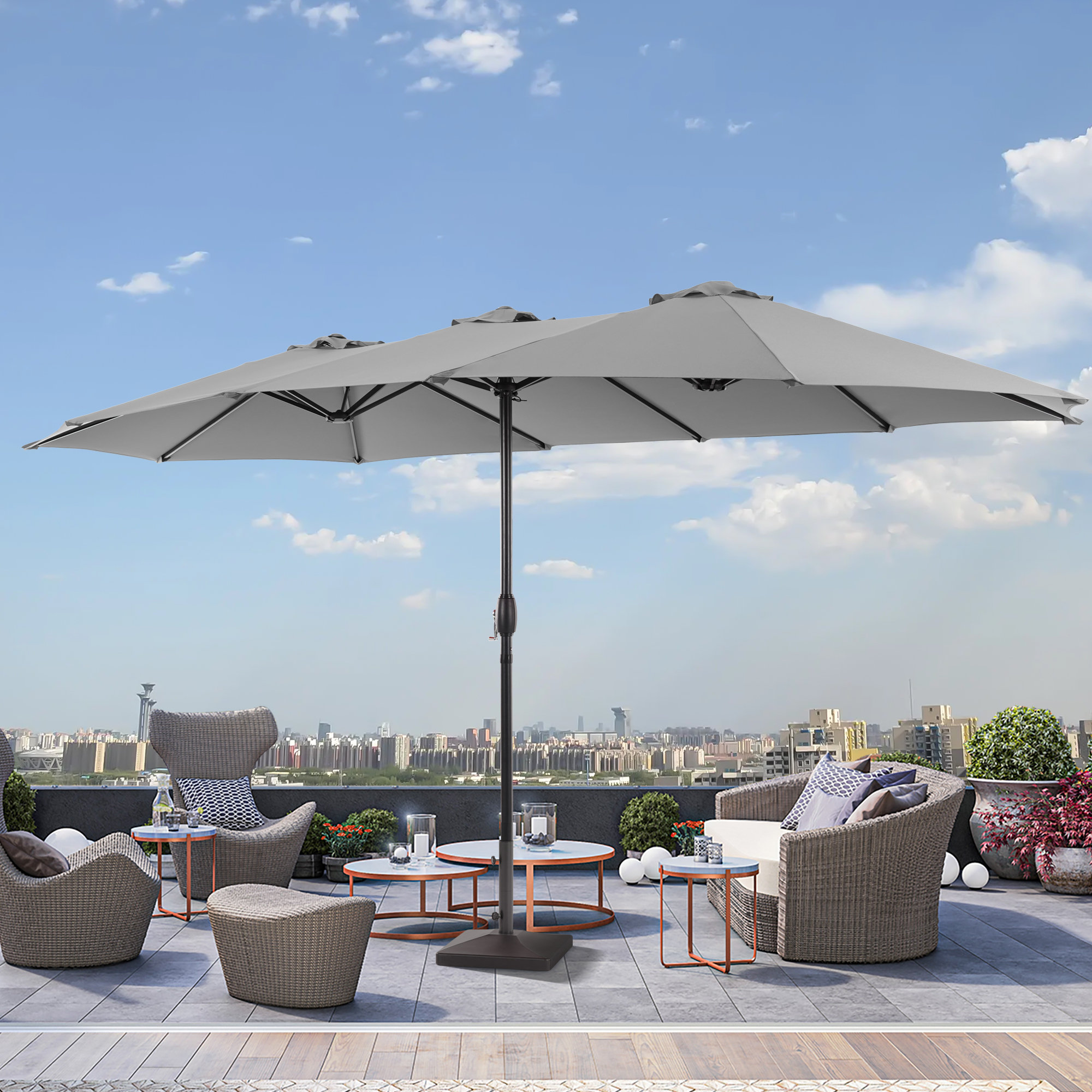 Arlmont & Co. Saidy 15' x 9' Rectangular Market Umbrella Patio umbrella ...