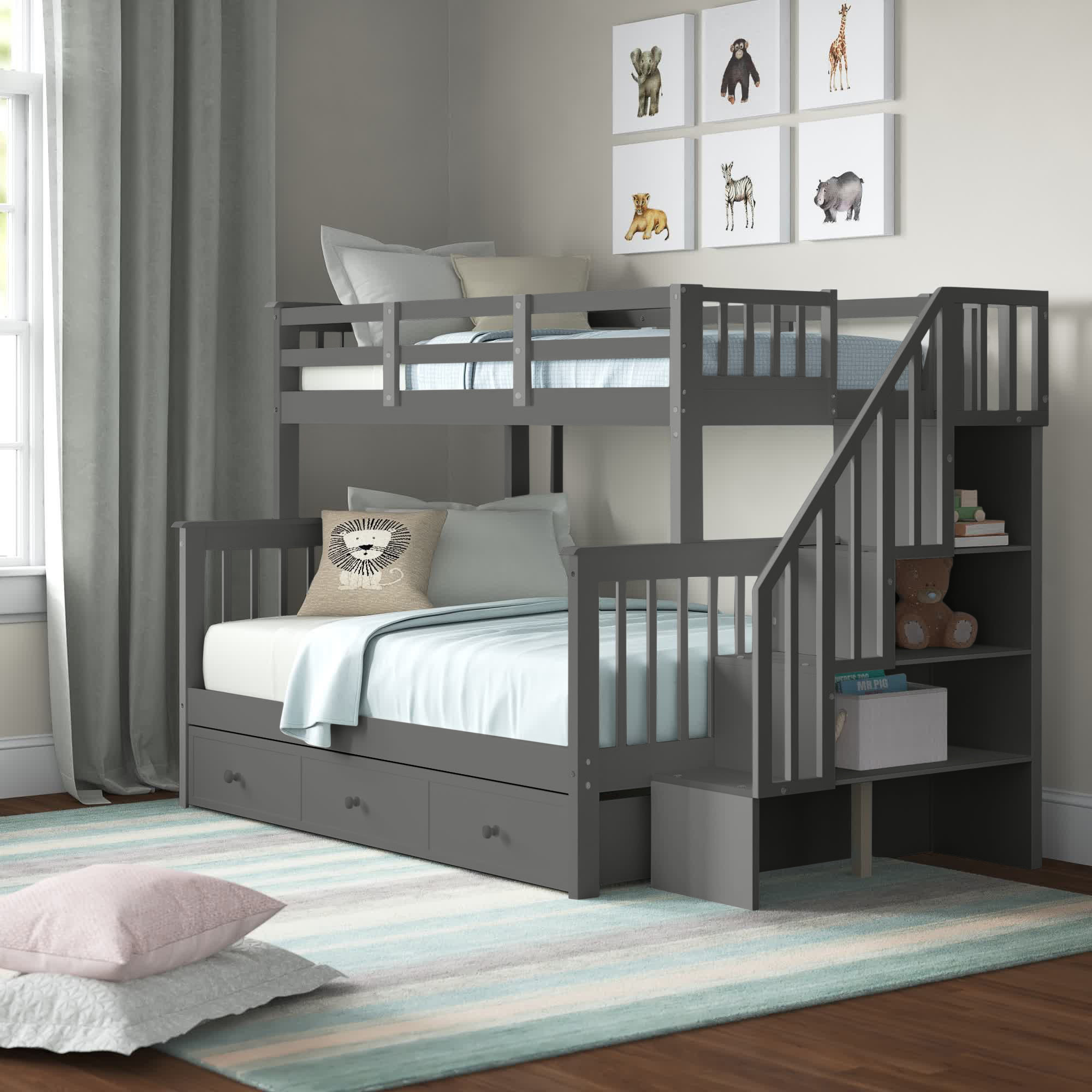 Three Posts™ Baby & Kids Mercedes Twin Over Full 3-Drawer Solid Wood ...