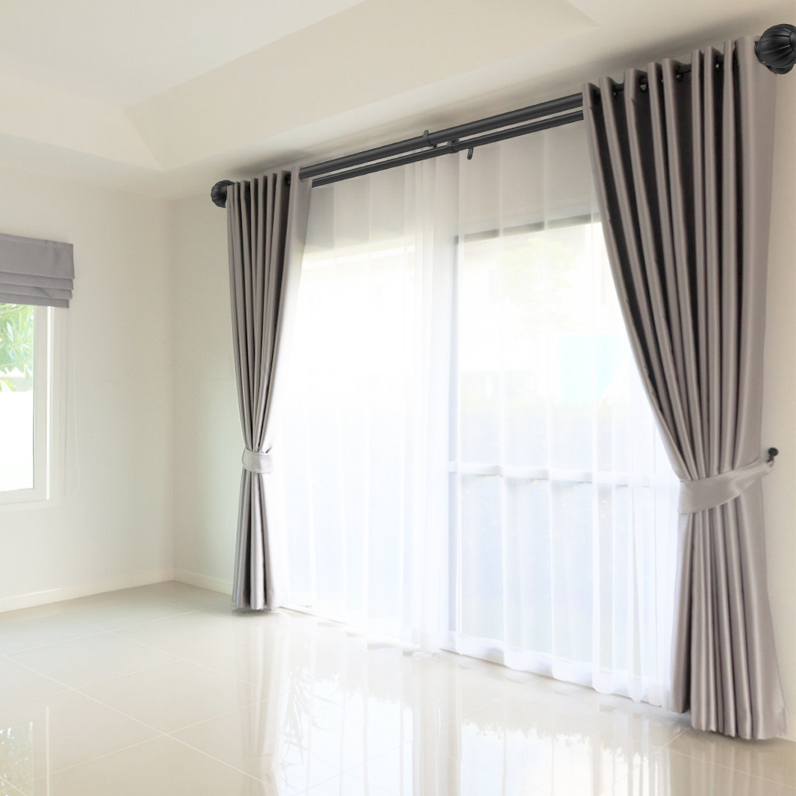 VEVOR Steel Adjustable Overall Width Double Curtain Rod | Wayfair