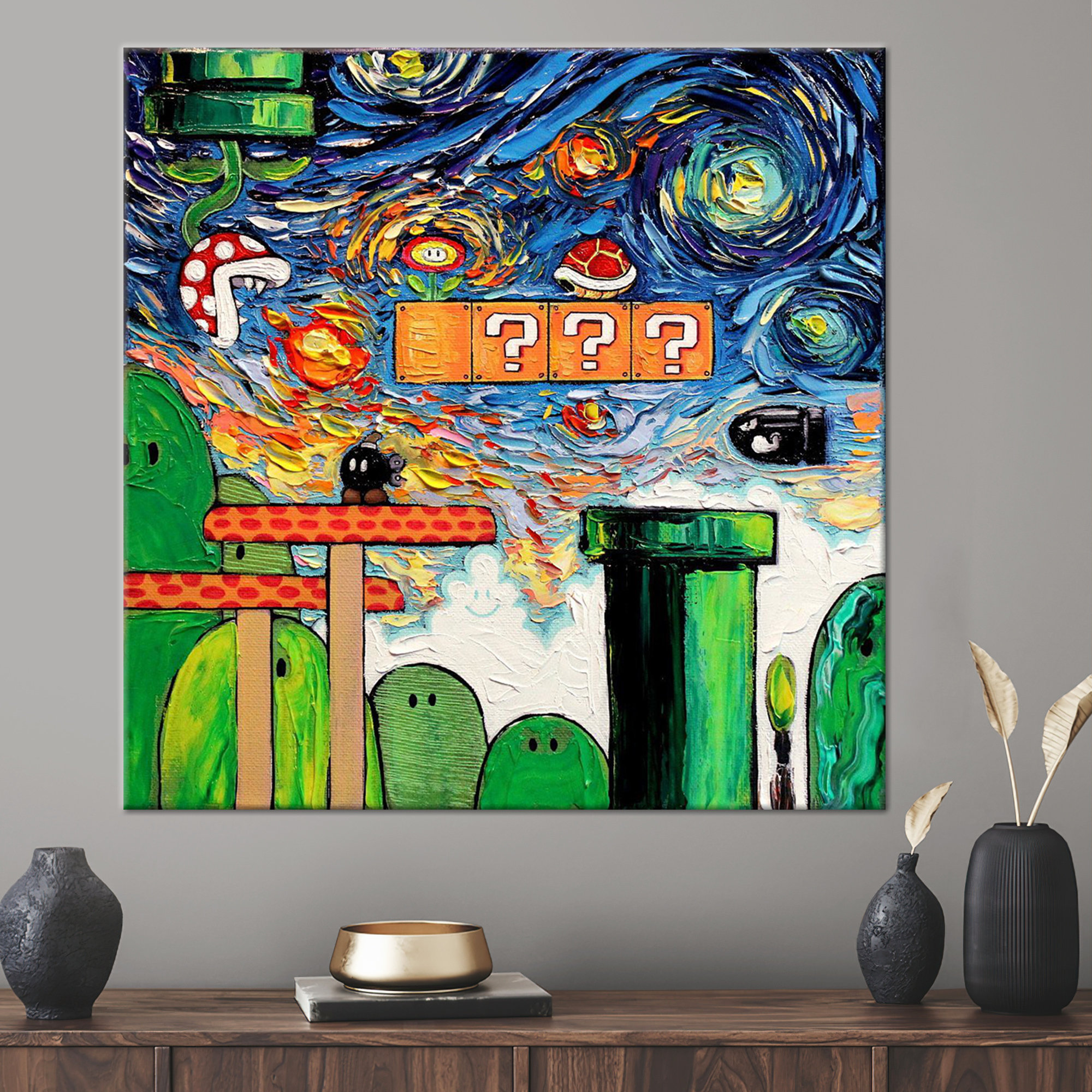 Lark Manor™ Mario World Van Gogh, Super Mario Canvas Gift, Van Gogh ...
