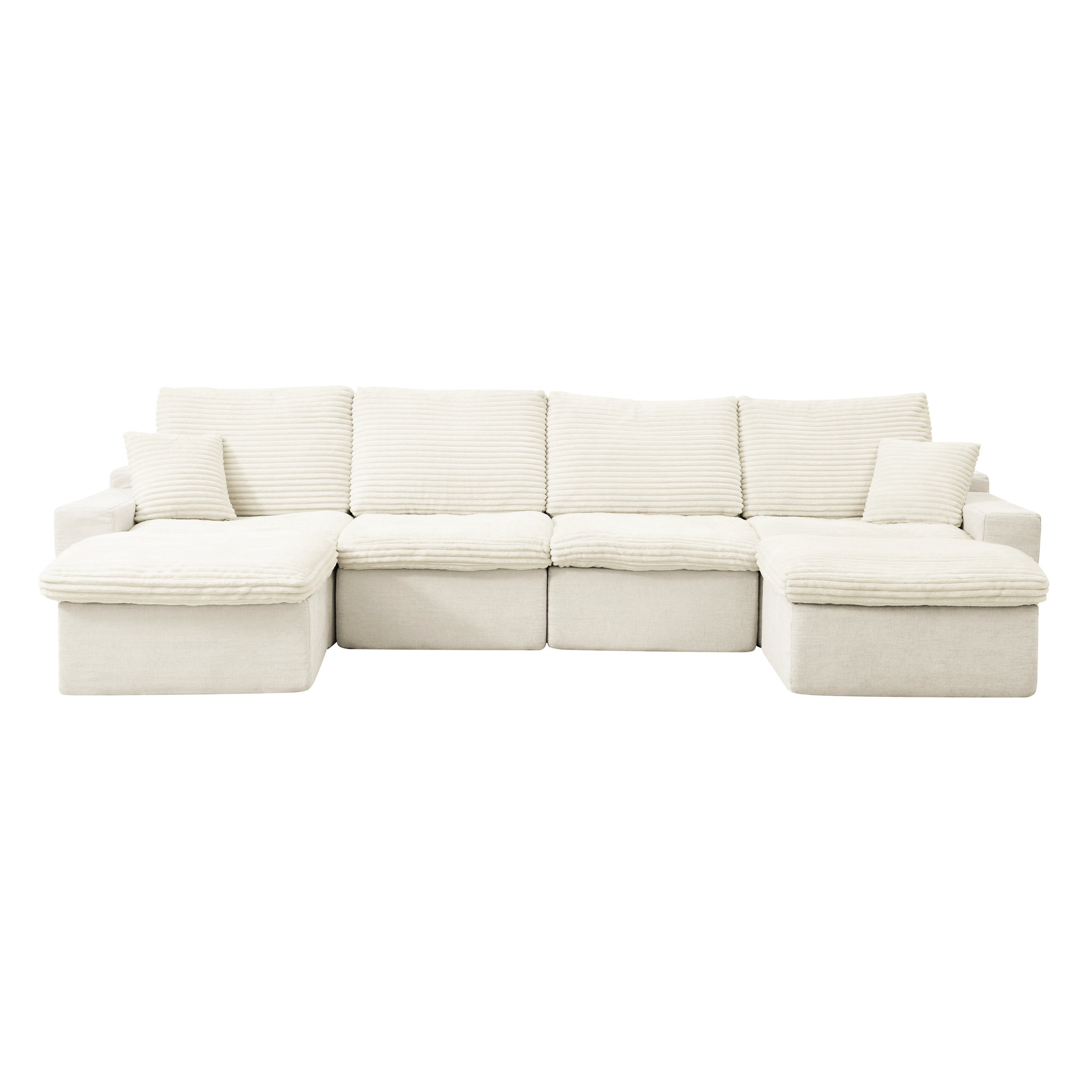 Orren Ellis Beige Living Room Sectional, 142" U Shaped With Comfy ...