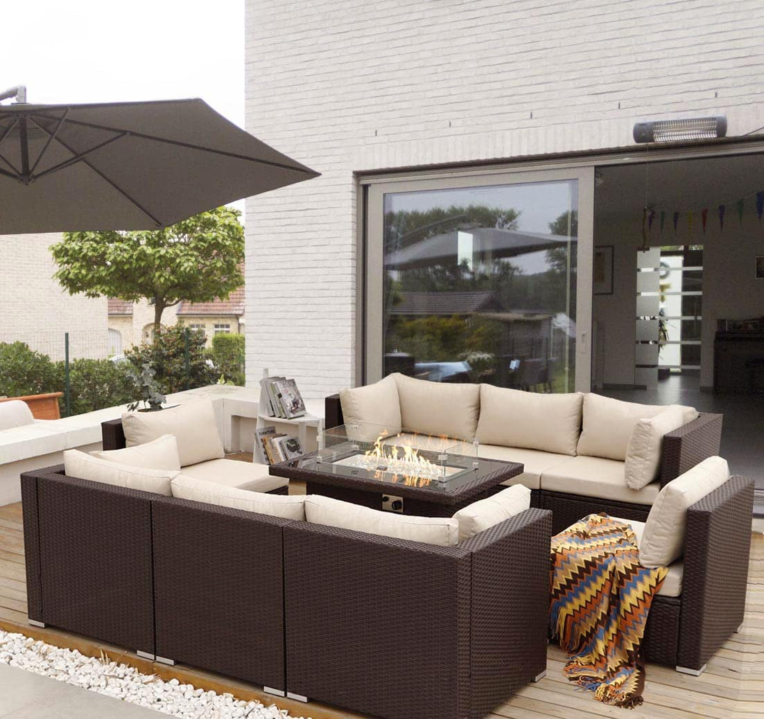 Latitude Run® Patio Furniture Conversation Sofa Set with Firepit Table ...