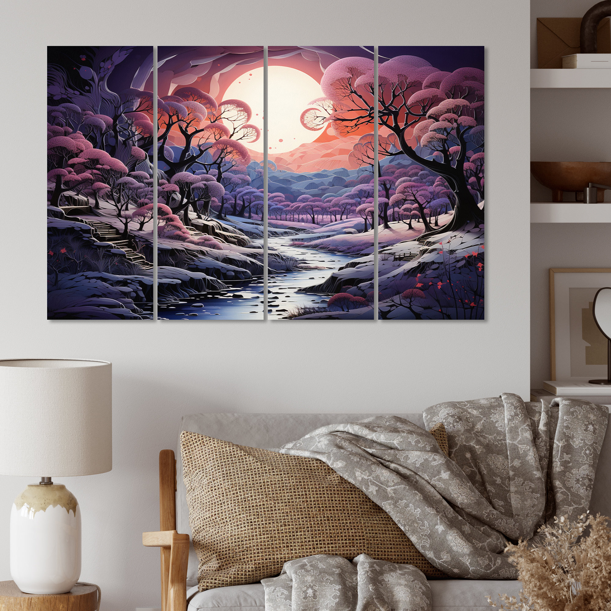 Red Barrel Studio Purple Forest Winters Papercut - Landscapes Canvas ...