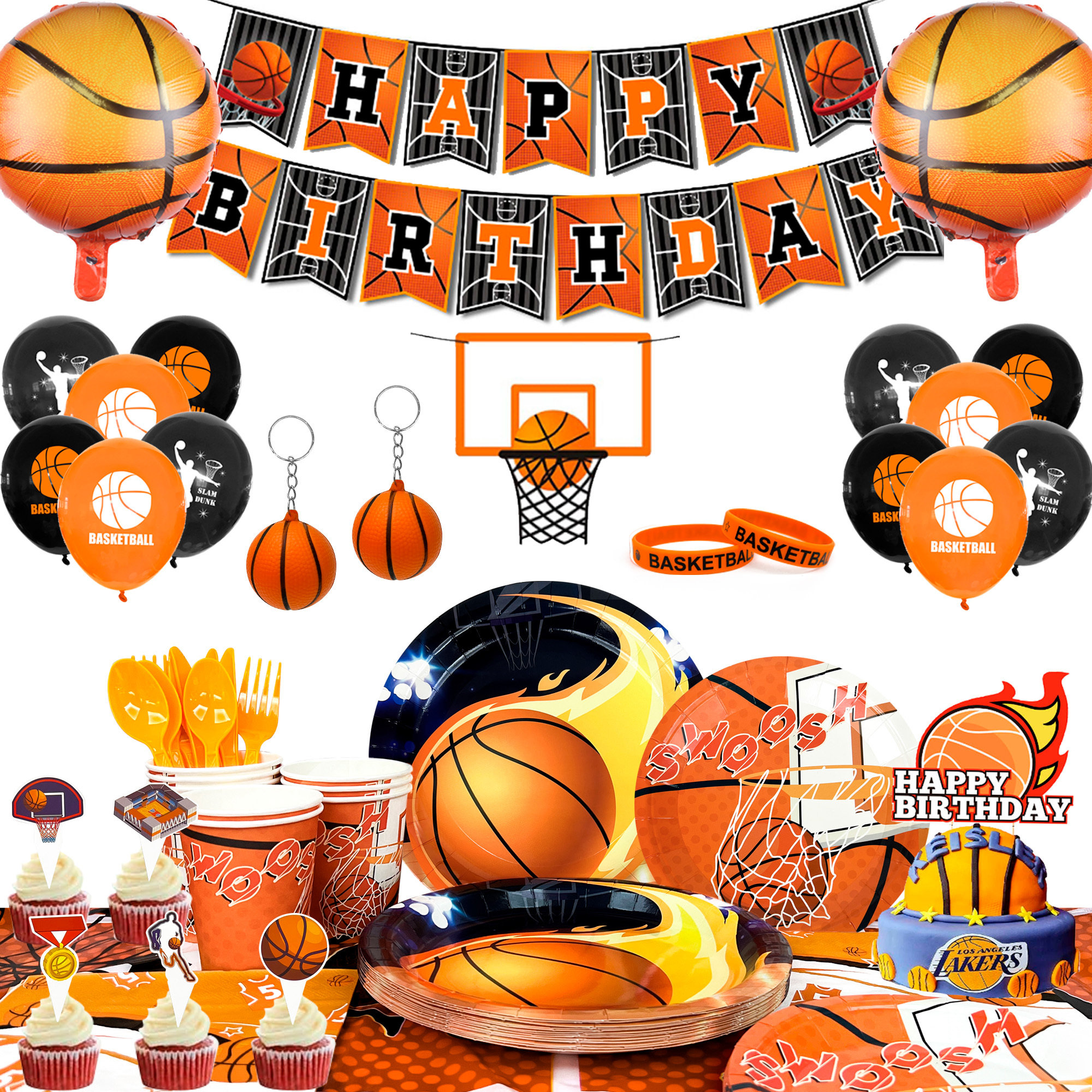 The Party Aisle™ Basketball Birthday Decorations,160pcs Basketball ...
