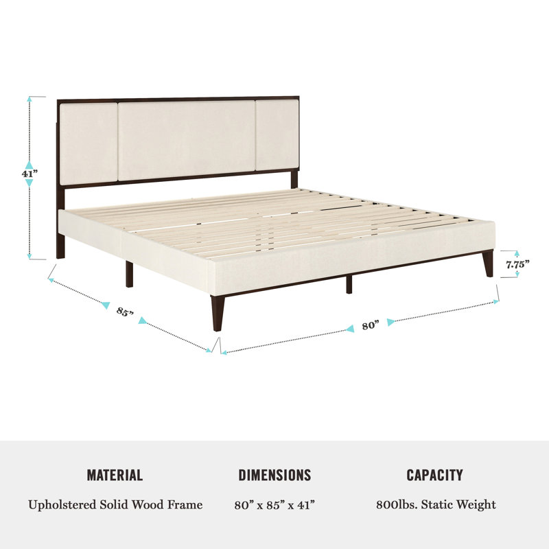 Martha Stewart Jett Wooden Platform Bed With Upholstered Base And ...