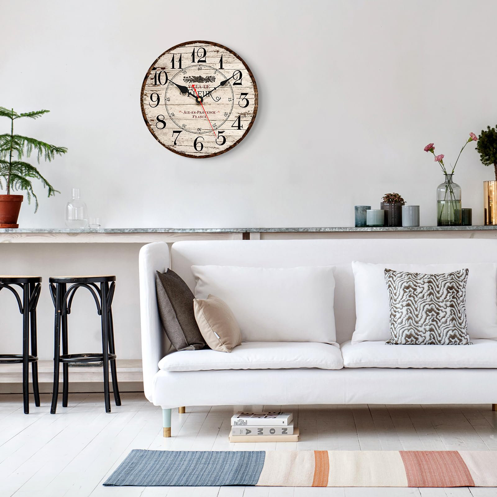 Ophelia & Co. 14 Inch Wall Clock Wooden French Country Style Silent ...