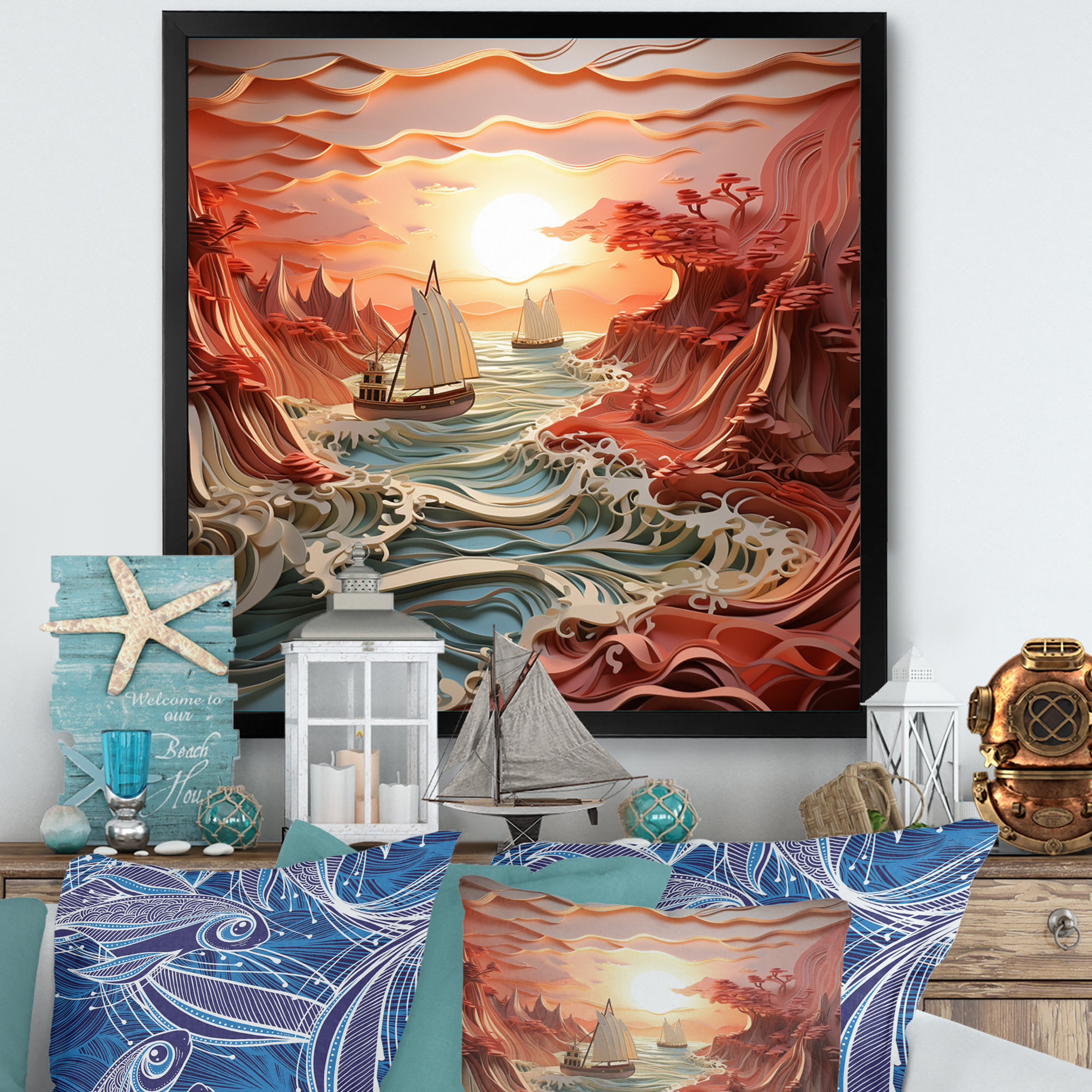 Longshore Tides Coastal Tranquillity Papercut II - Nautical & Beach ...