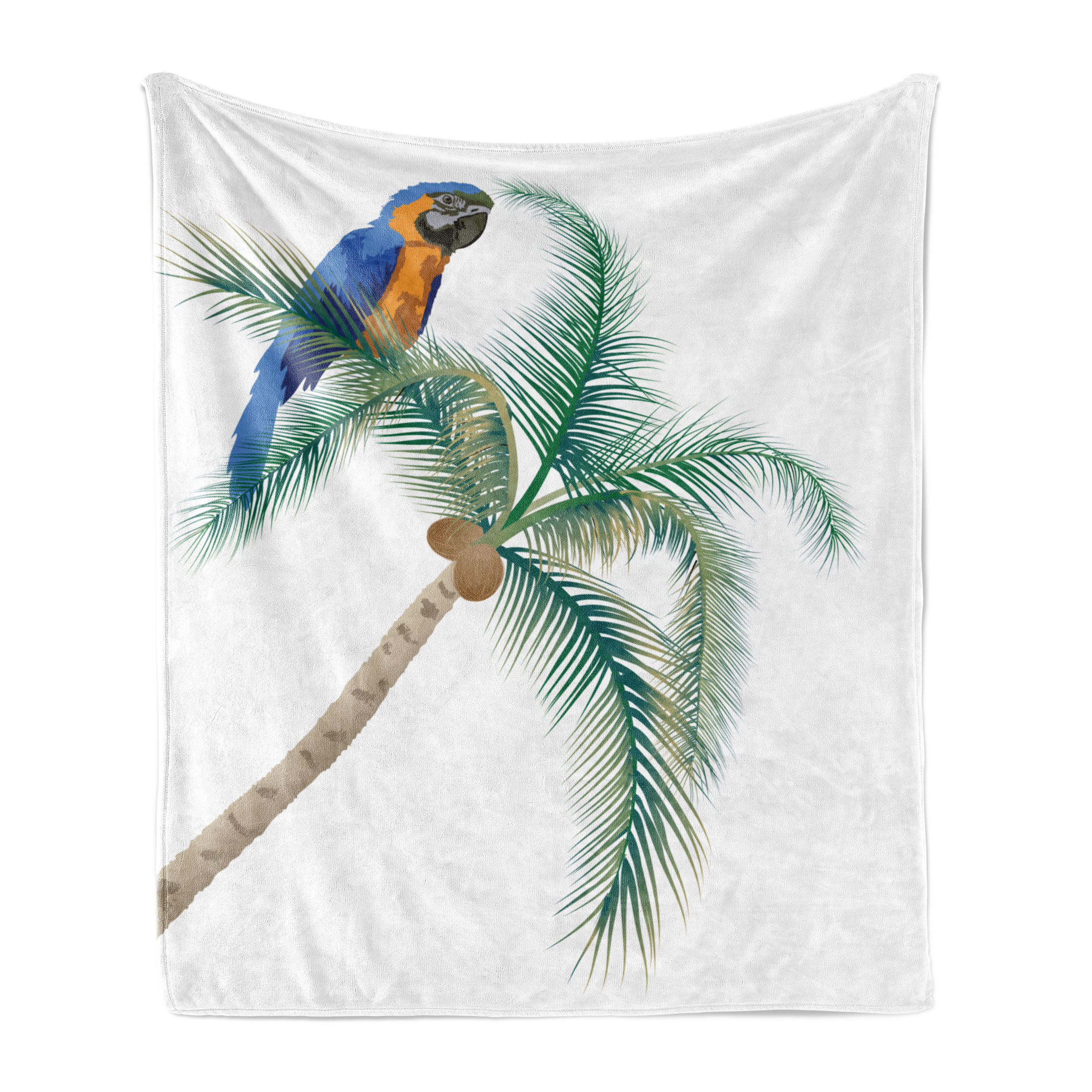 Ambesonne Exotic Fleece Throw Blanket Parrot Coconut Palms White Brown ...