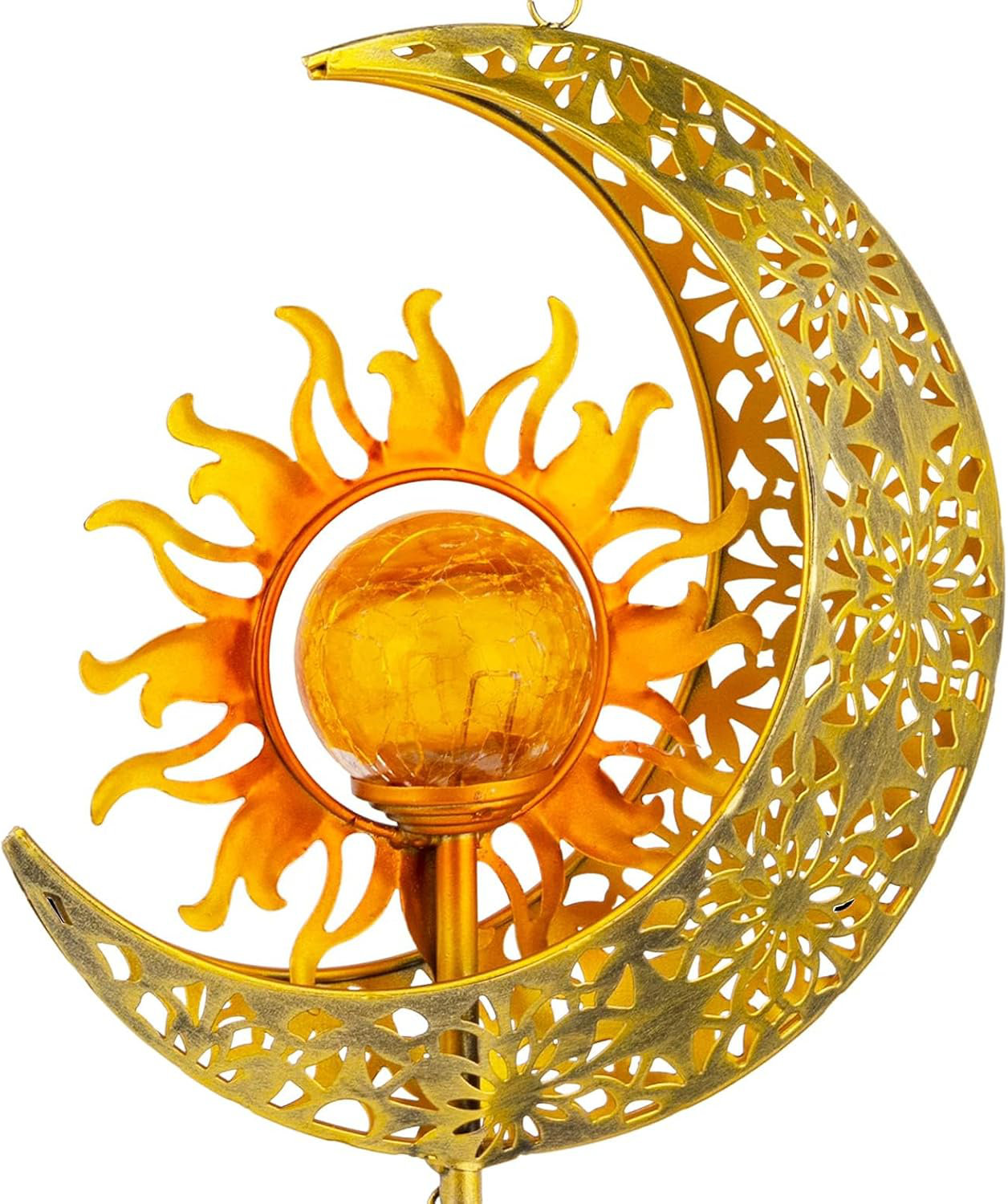 Bungalow Rose Solar Powered Moon & Sun Wind Chimes With Crackle Glass ...