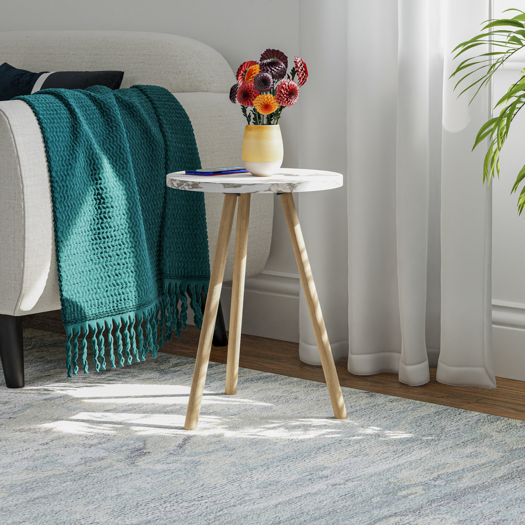 George Oliver Intergo Round Side Table, Single Nesting Coffee Table With Wooden Legs, Modern ...