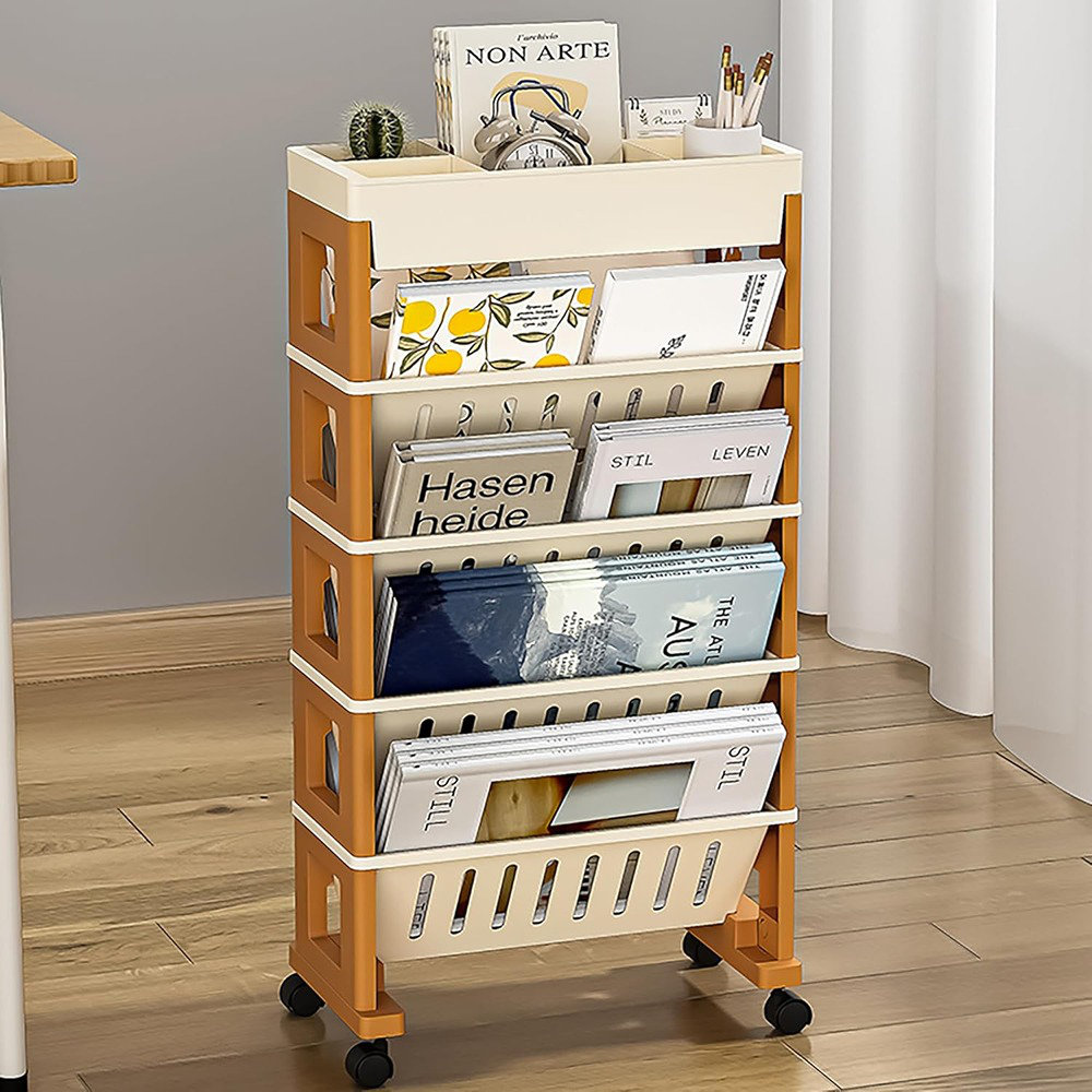 Rebrilliant 5 Tier Book Rack Storage Bookshelf, Mobile Bookshelf With ...
