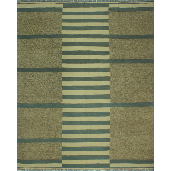 Union Rustic Brokk Flatweave Wool Green/Brown Rug | Wayfair