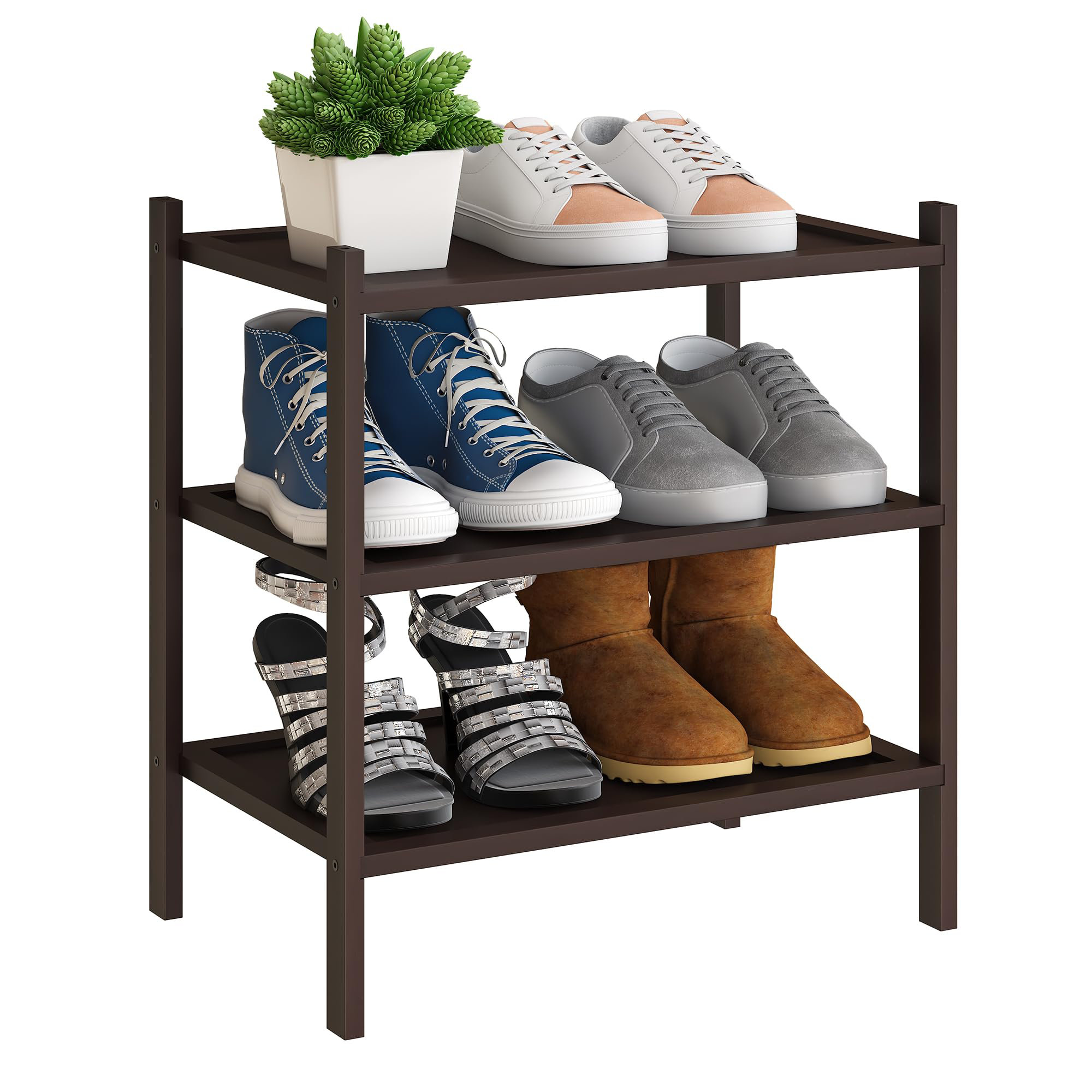 Latitude Run® 3-Tier Bamboo Small Shoe Rack Premium Stackable Shoe ...