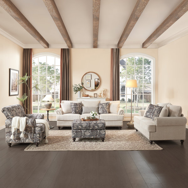 Alcott Hill® 4 Piece Living Room Set, Modern Farmhouse Chenille Sofa ...