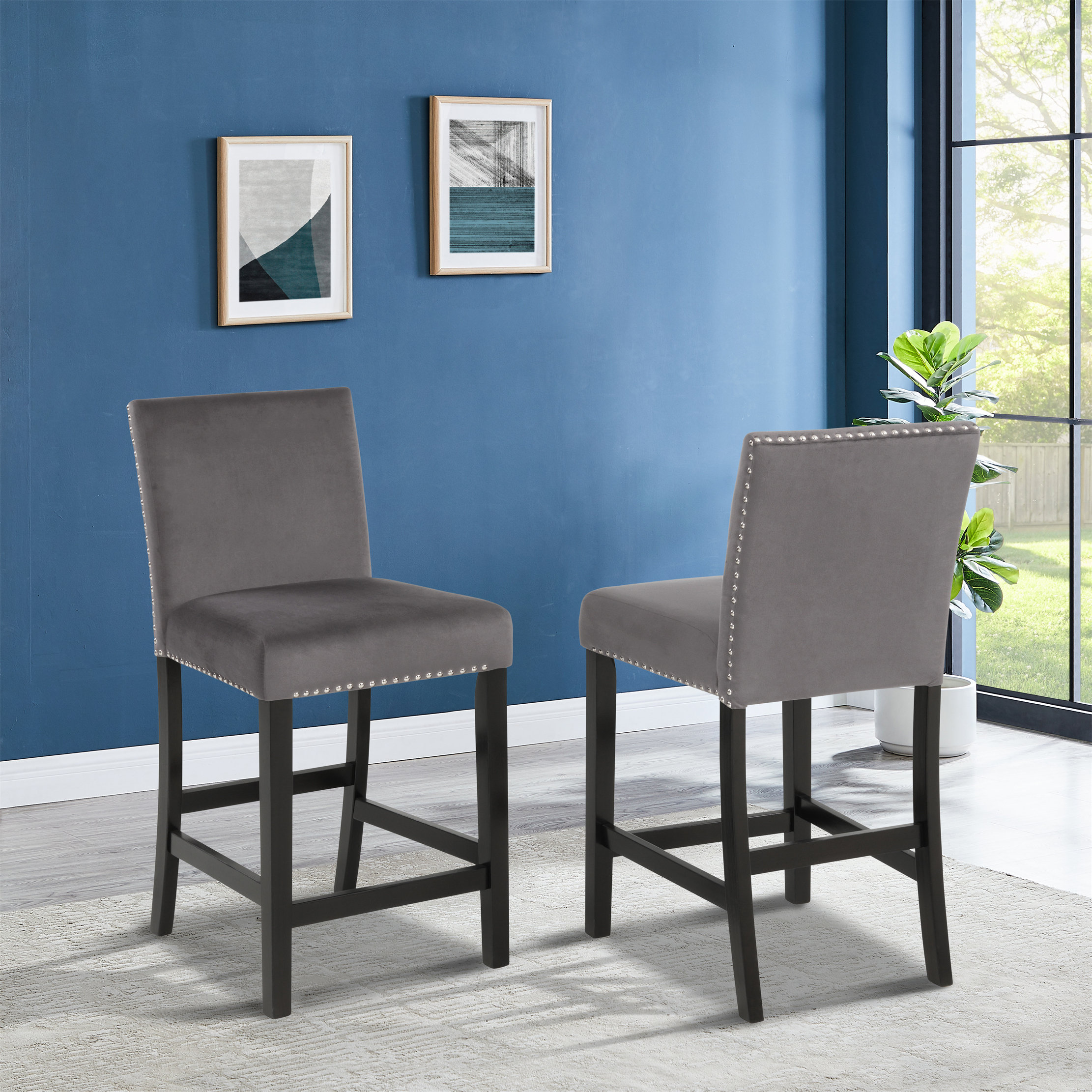 House of Hampton® Velvet Counter Stools Set | Wayfair