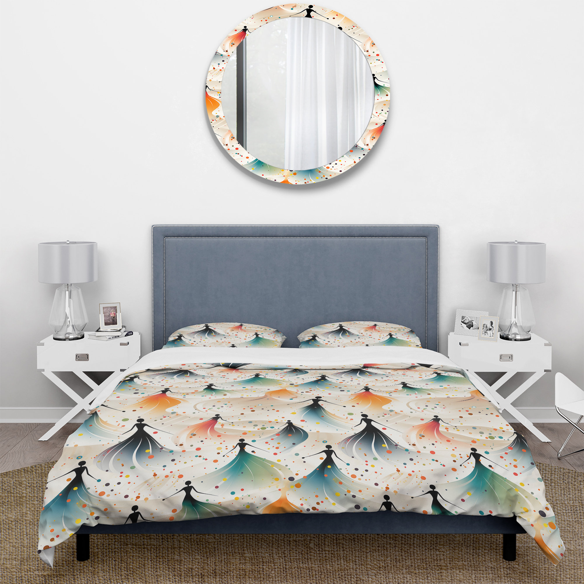 Design Art Midcentury Blue And Orange Poka Dota Dance I - Midcentury ...