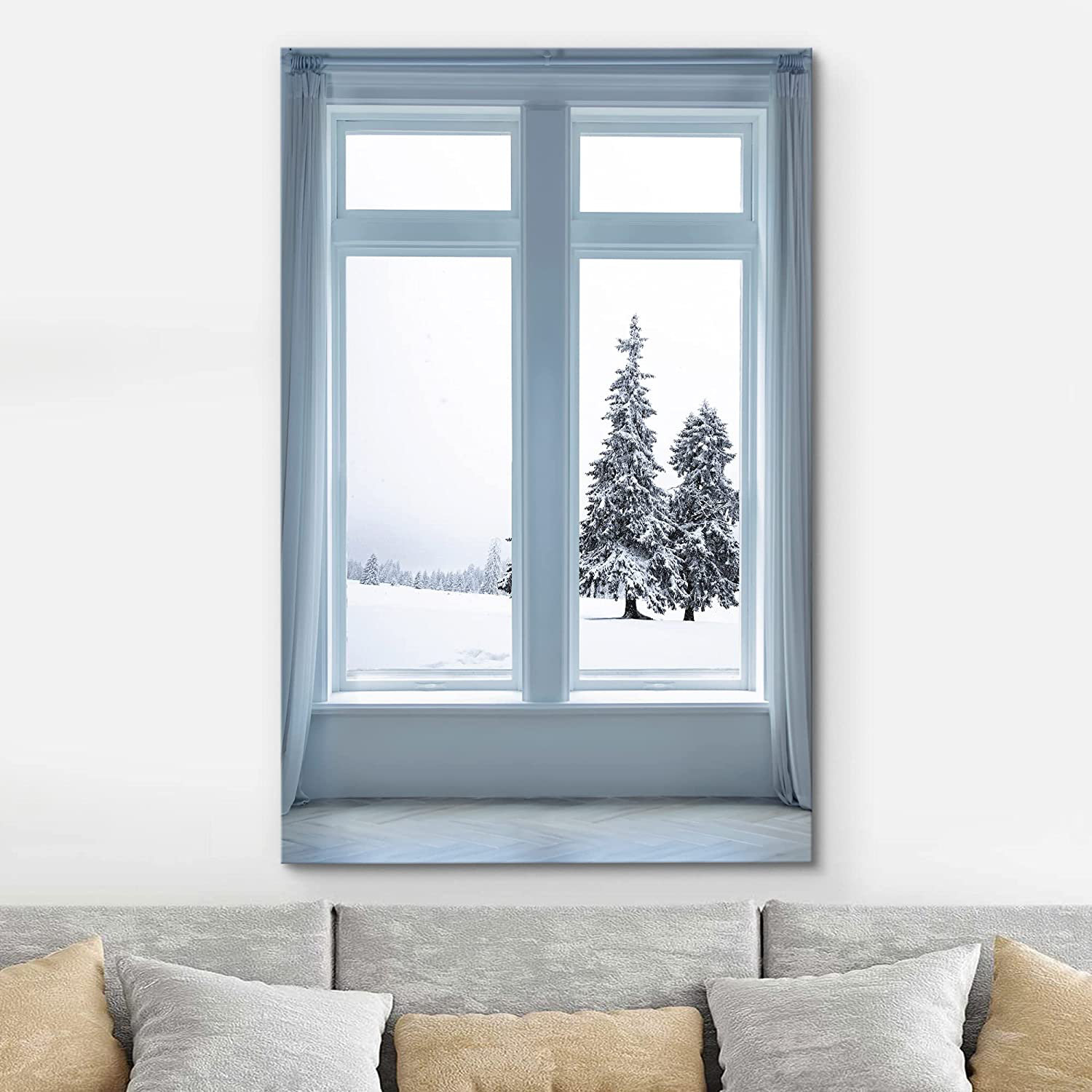 IDEA4WALL Canvas Print Wall Art Window View Winter Snow Forest Pine ...