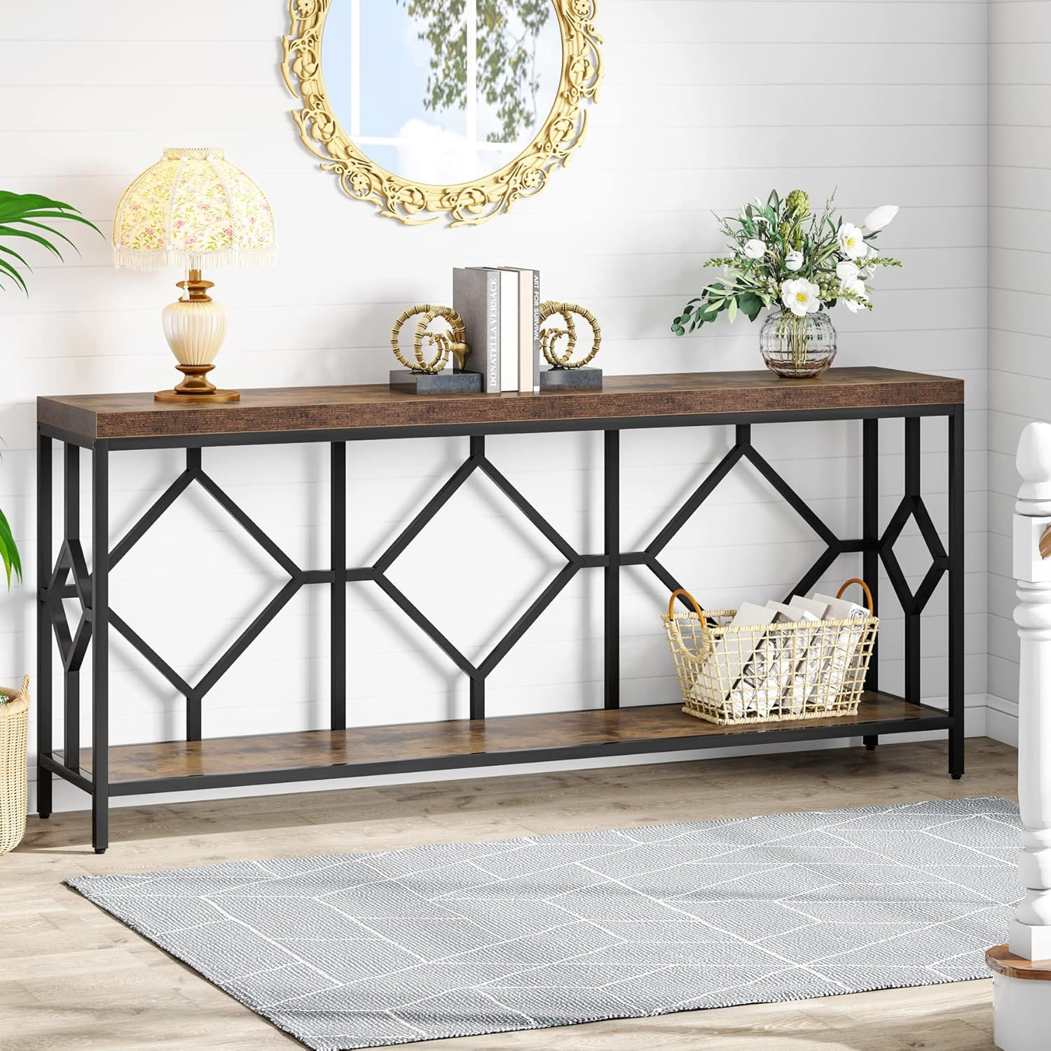 Everly Quinn 71 Inch Extra Long Sofa Table, Narrow Long Sofa Console ...