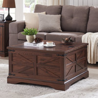 Gracie Oaks Coffee Table with Storage, Farmhouse Square Storage Coffee ...