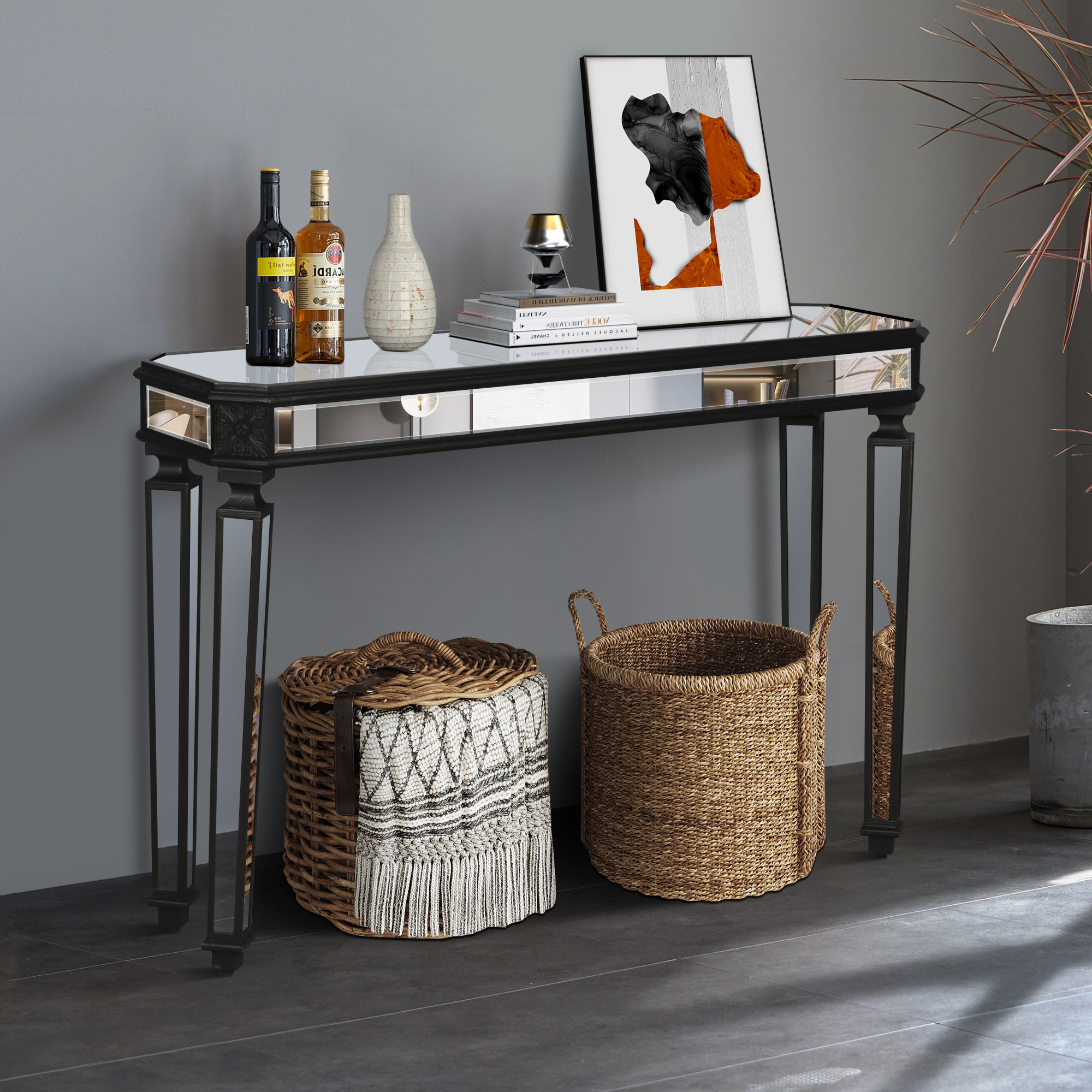 House of Hampton® Vintage Mirror Console Table With Wood Grain Carving ...