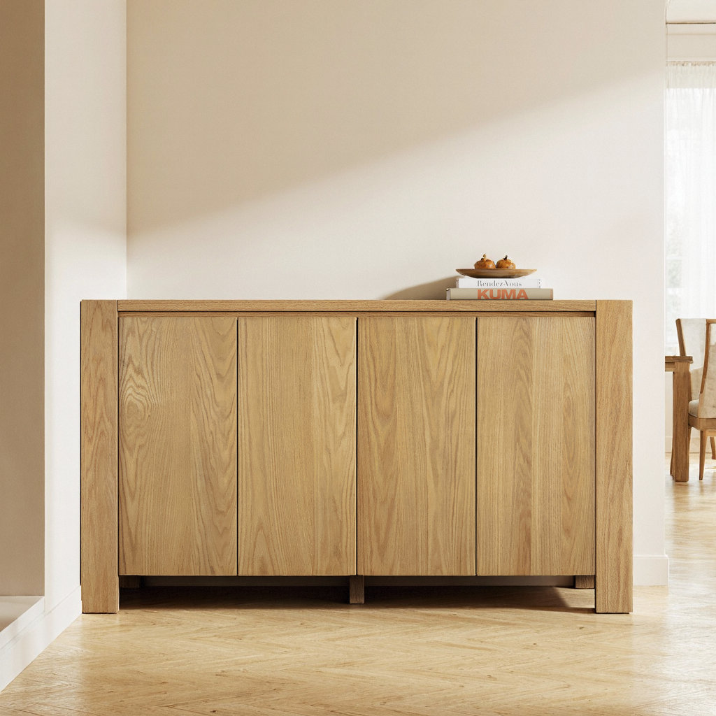 Loon Peak® Solid Wood Farmhouse Style Sideboard Buffet with Wine Rack ...