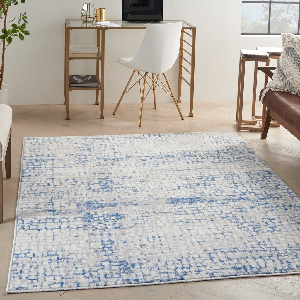 17 Stories 6’ X 9’ Grey And Blue Abstract Grids Area Rug - Wayfair Canada