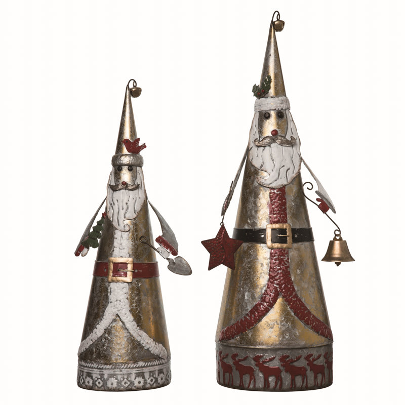 The Holiday Aisle® 2 Piece Metal Santa Cone Decor Set | Wayfair