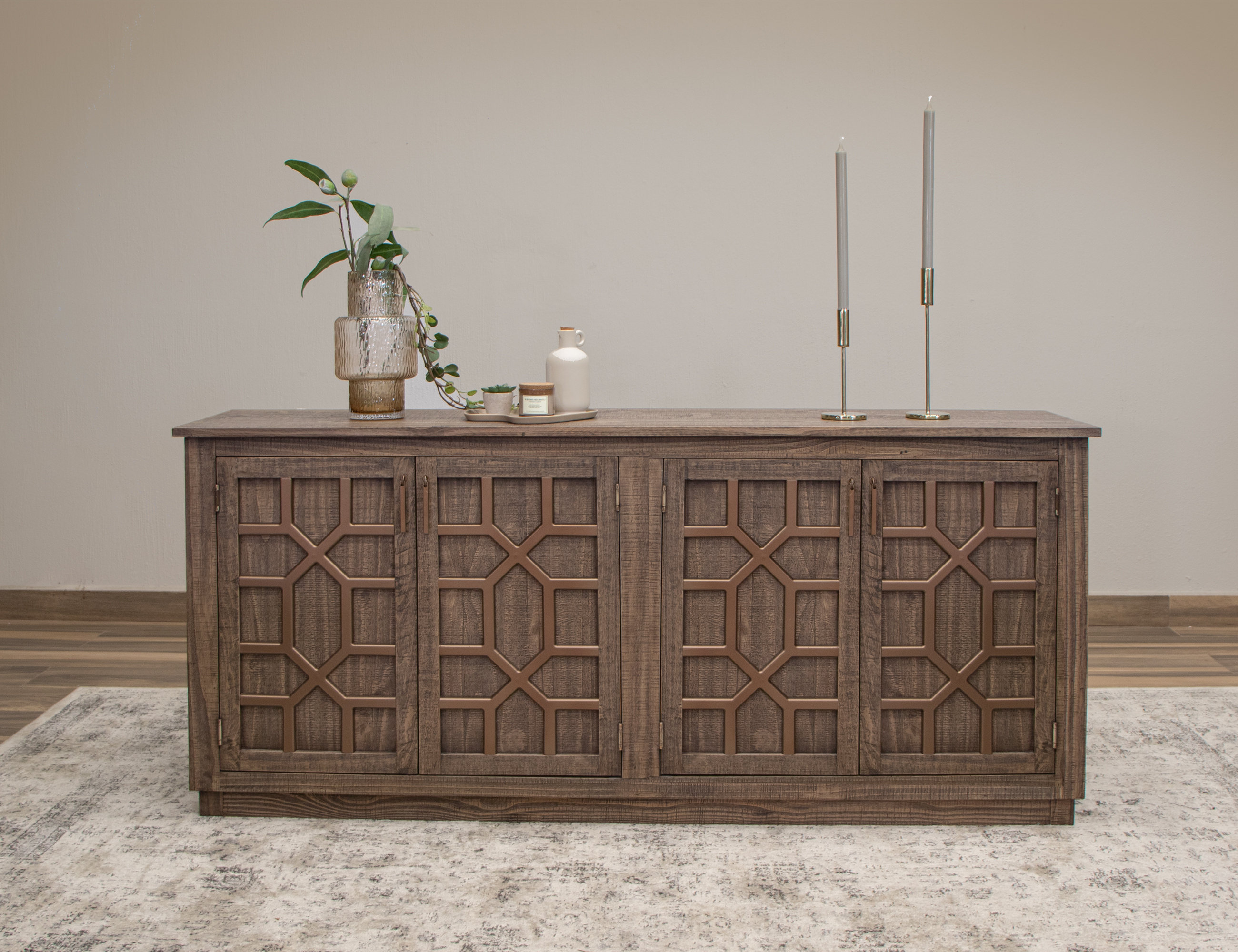 Millwood Pines Miami Bronze Detailing 4 Door Console | Wayfair