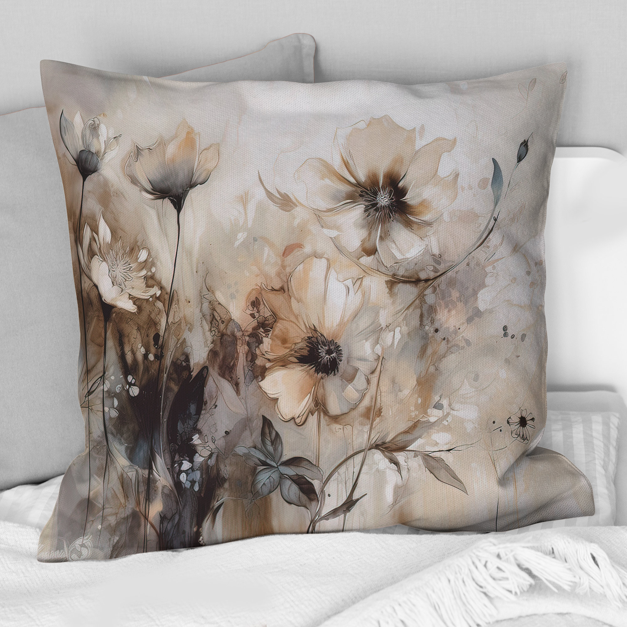 Design Art Delicate Warm Floral Impressions - Floral Printed Pillow ...