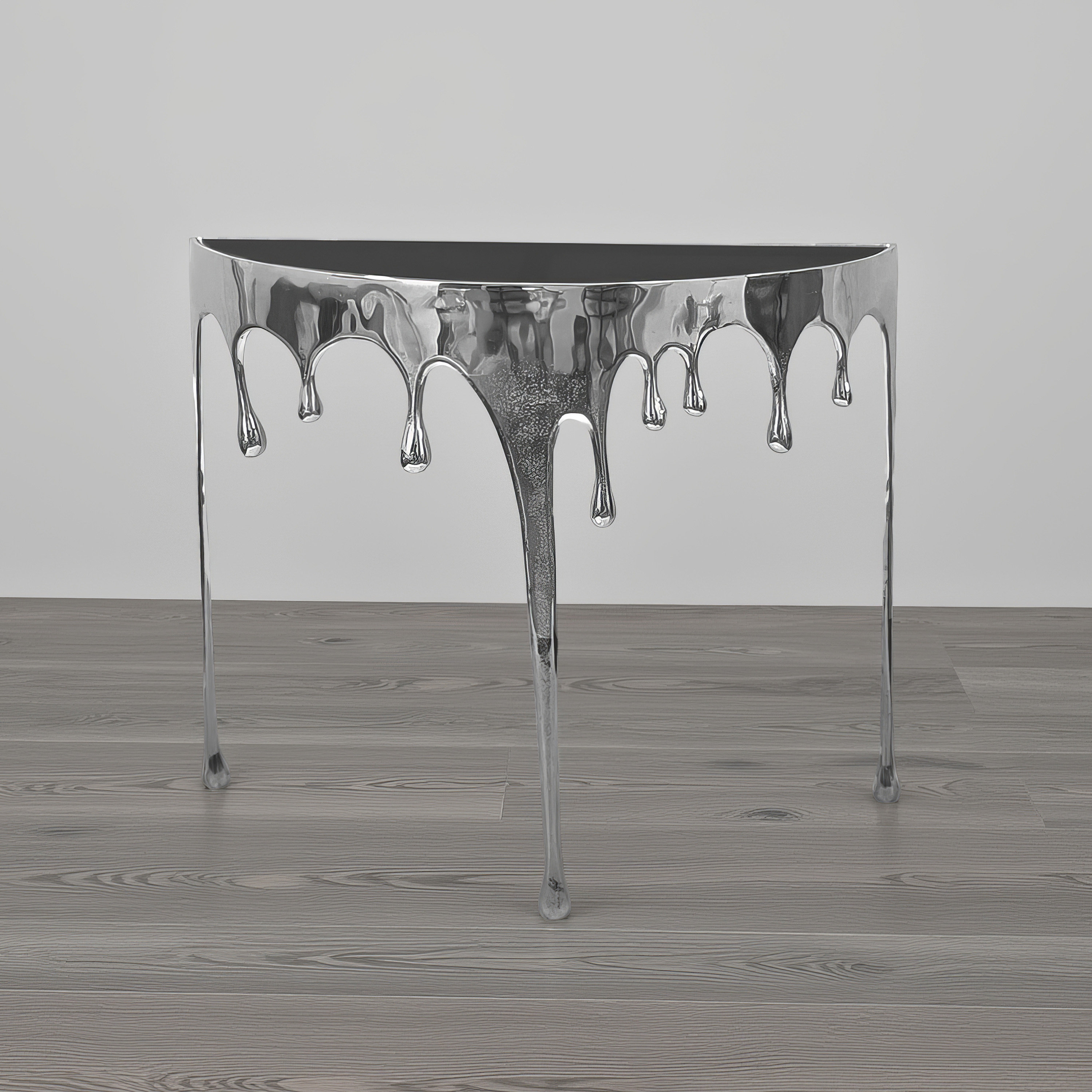 Everly Quinn Capri Sofa Console Table | 36.25" Half Moon Glass Top ...