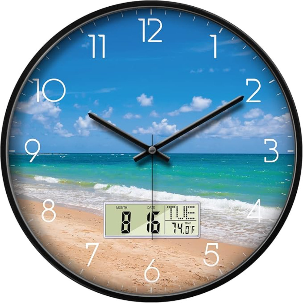 Latitude Run® Modern Wall Clocks With Calendar And Date Ocean Wave Sea ...