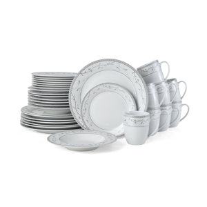 Fitz and Floyd Platinum Vine 32-Piece Porcelain Dinnerware Set, Service ...