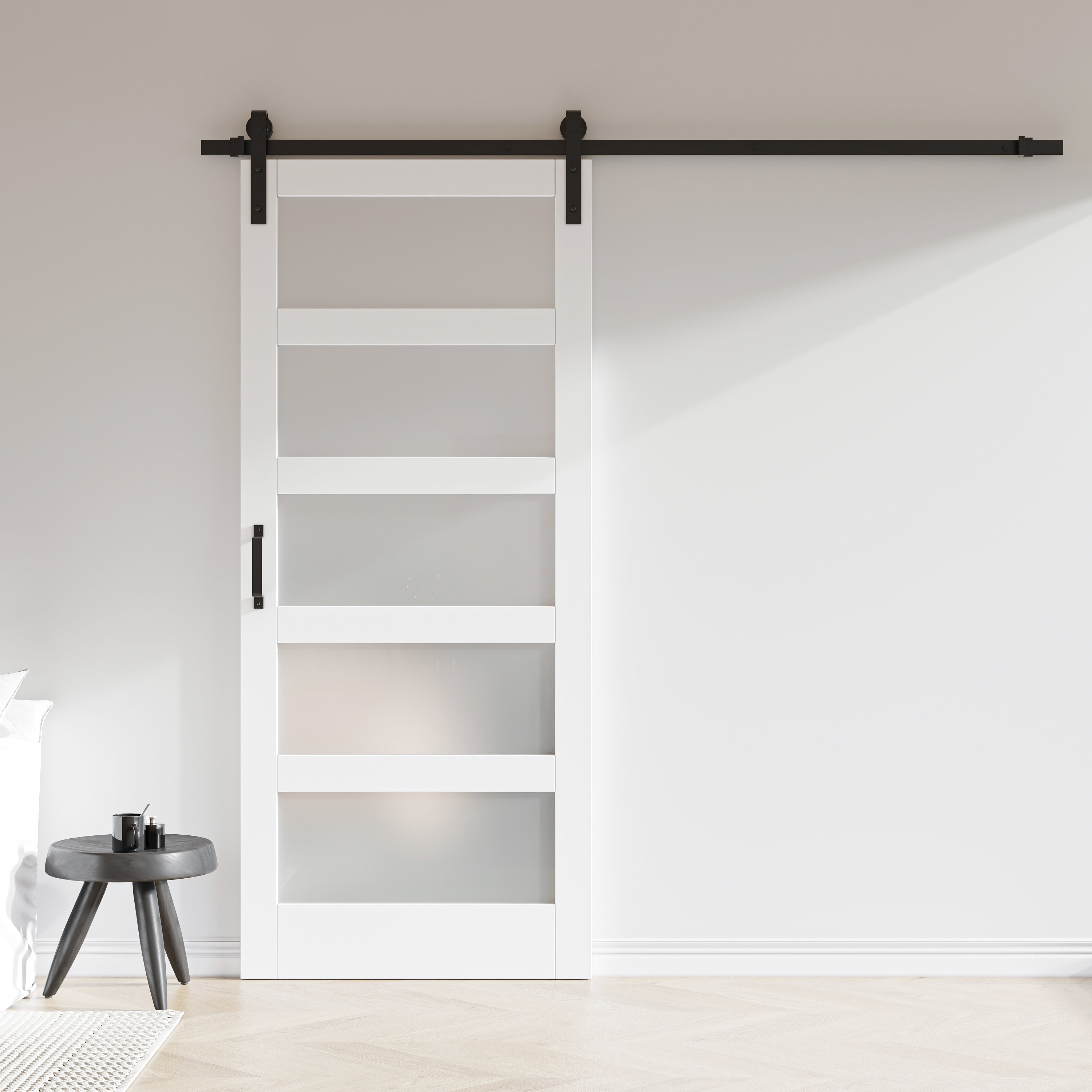 HOZONE Glass and Manufactured Wood Sliding Barn Door with Installation ...