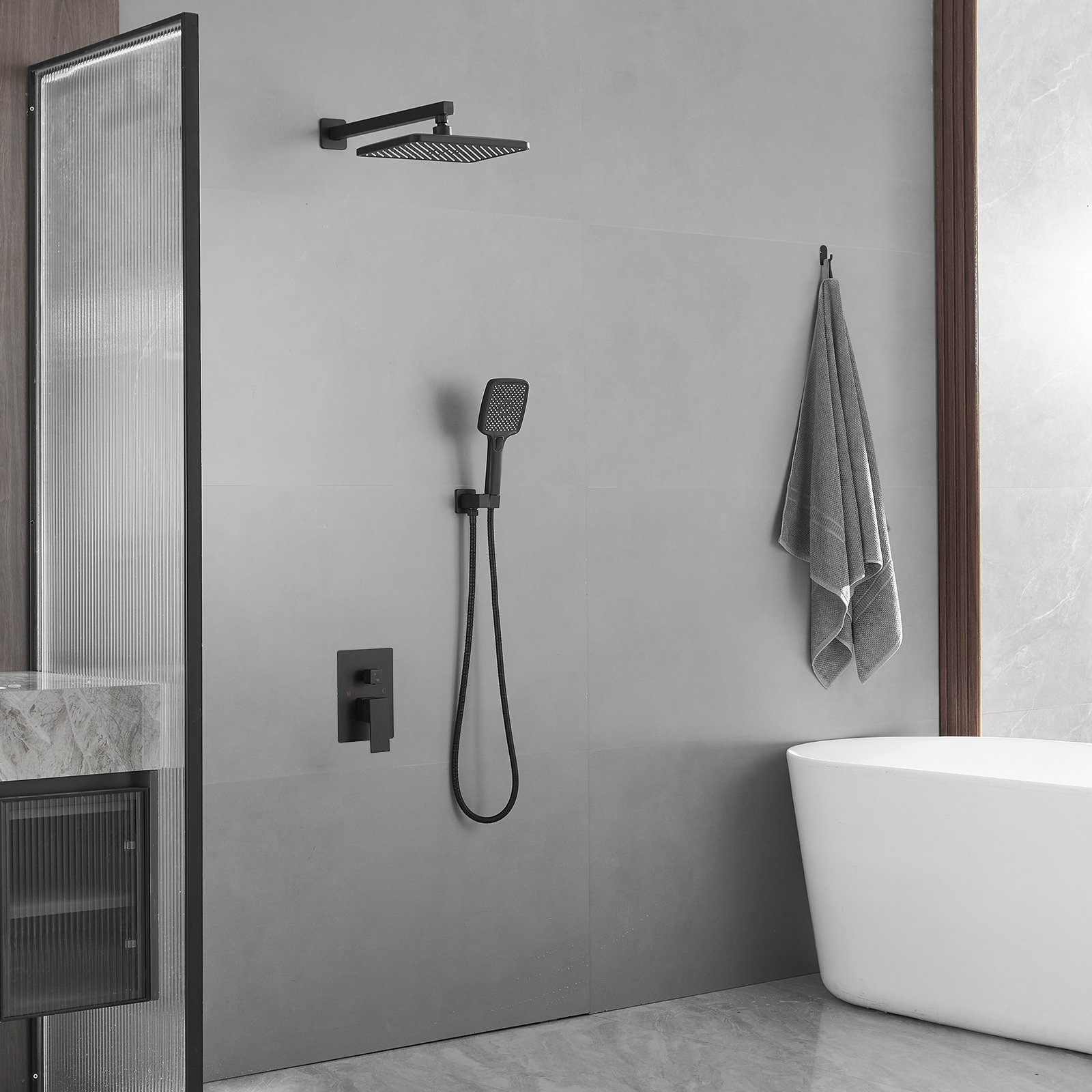 VIBRANTBATH Twin Handles 2-Spray Wall Mount Shower Kit. Square Rain ...