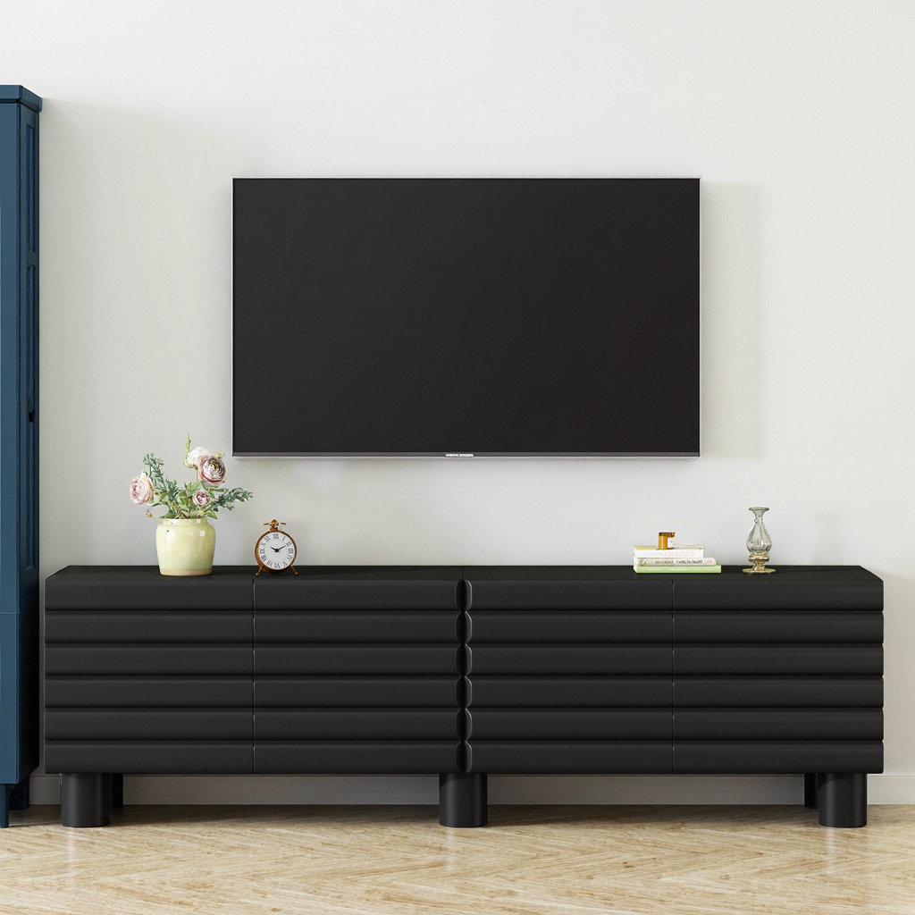Latitude Run® 71" Wavy Door TV Stand for 75" TVs | Cream-Style Media ...