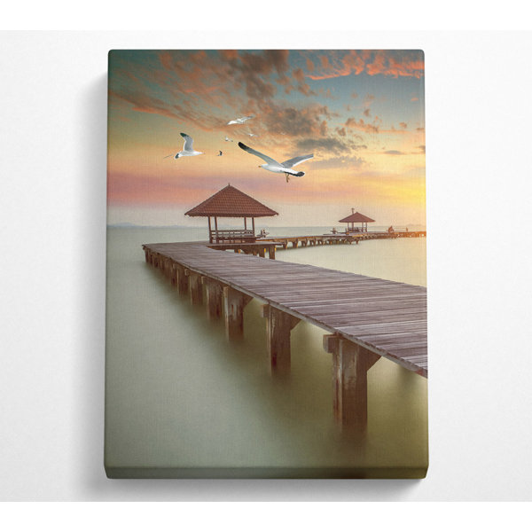 House of Hampton Sunset Walkway And Seagulls Canvas Print | Wayfair.co.uk