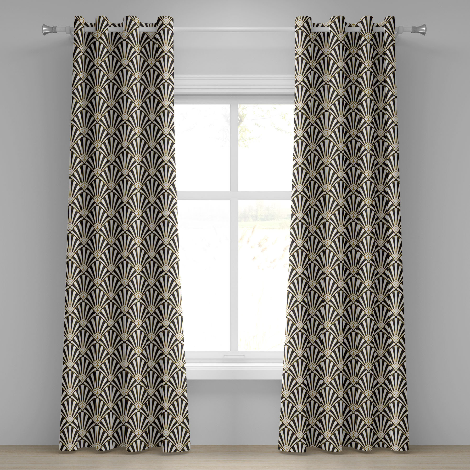 George Oliver Retro Grommet Curtain Wave Geometric Motif Art Deco 50" x ...