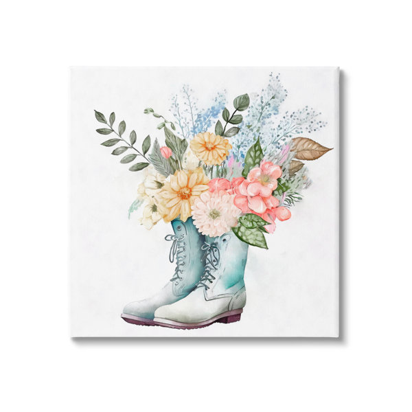 Stupell Industries Aw-178-Canvas " Garden Boot Mixed Flower Bouquet ...