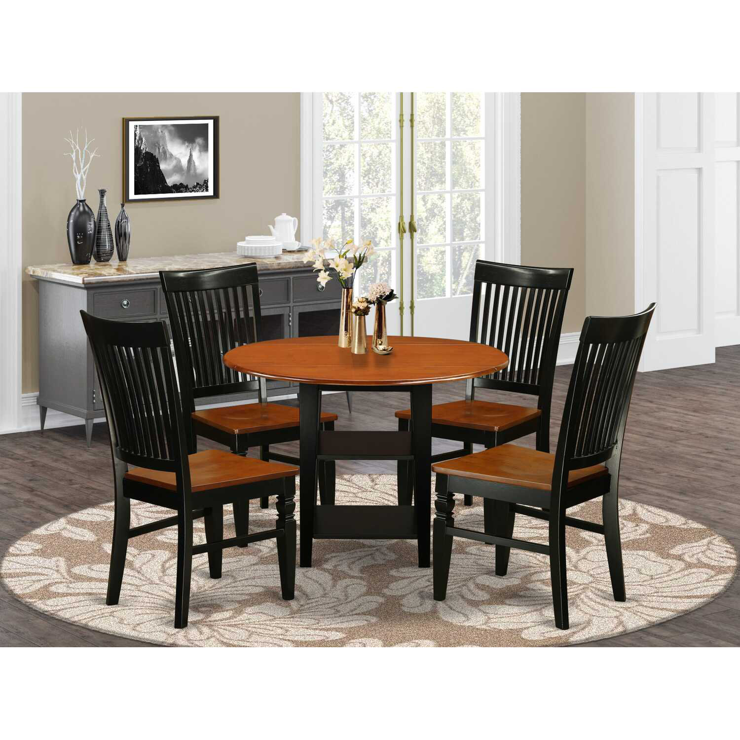 Alcott Hill® 5-Piece Black and Cherry Finish Solid Wood Top - Round ...