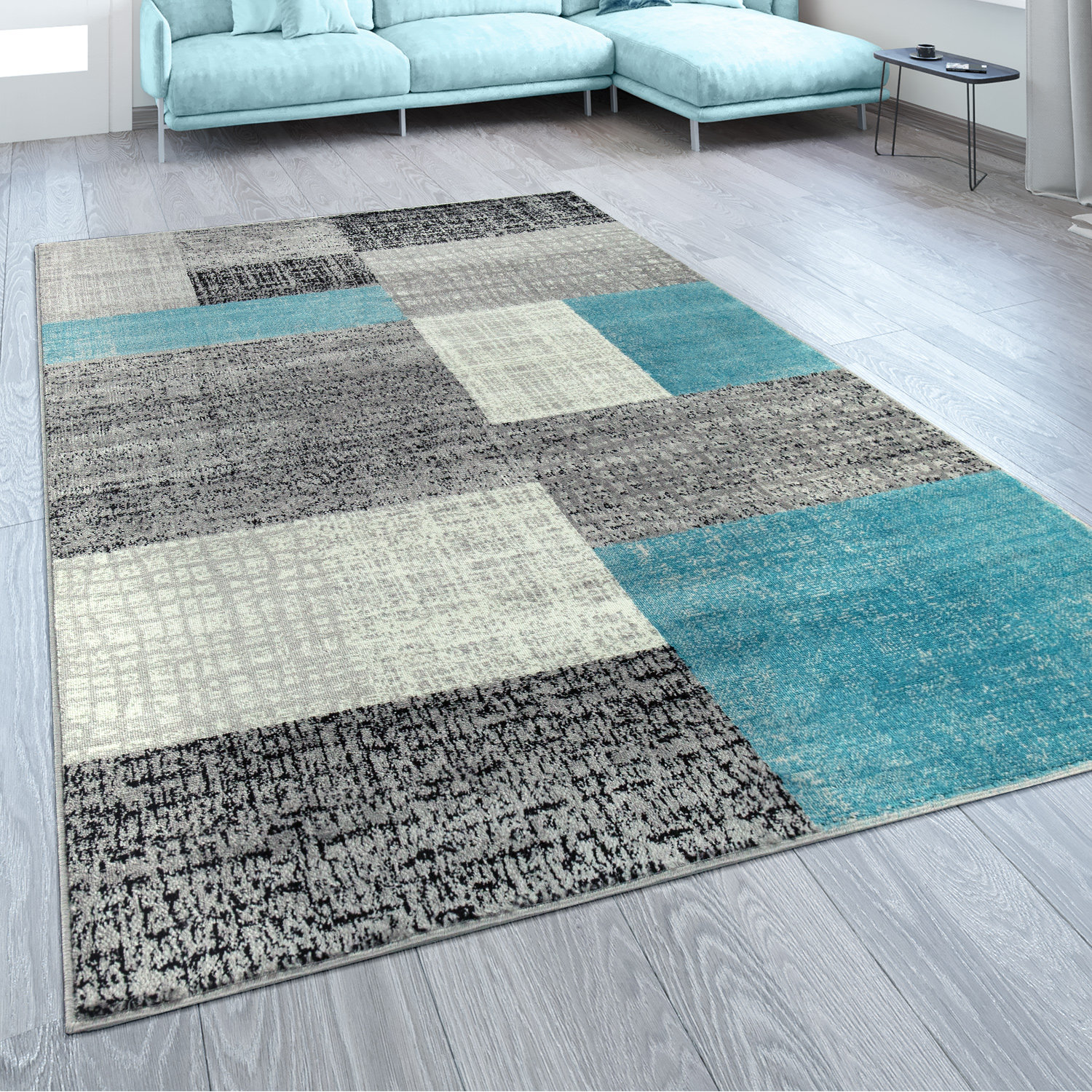 Wade Logan® Geometric Area Rug in Blue/Gray/White & Reviews | Wayfair