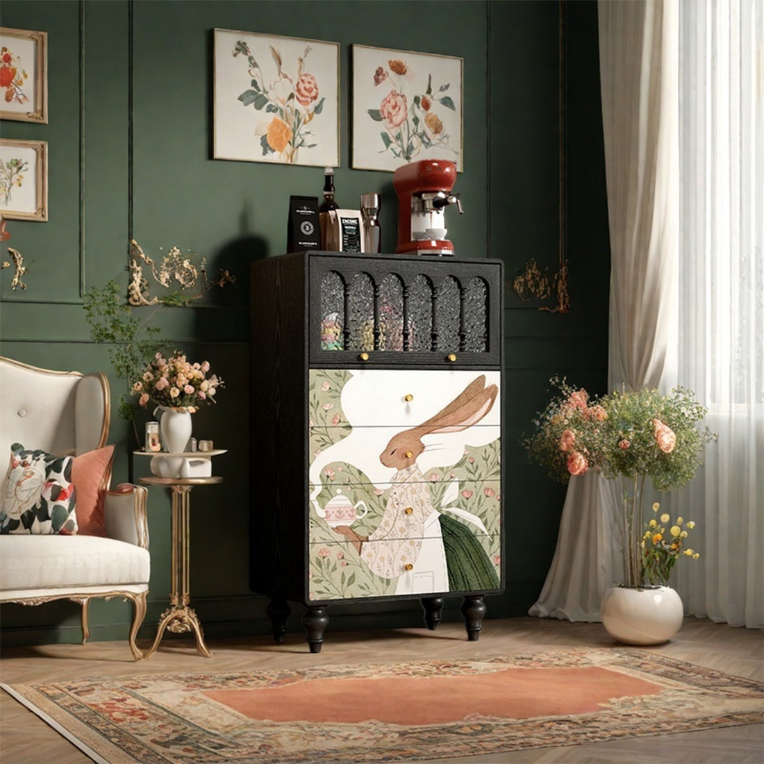 DURBIL Walnut Wood Frame Storage Cabinet with Drawers | Wayfair