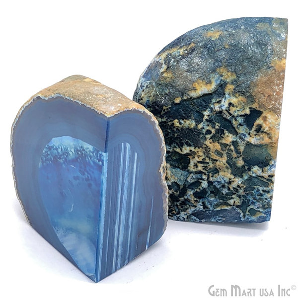 GEMMART USA Blue Geode Bookend, Unique Agate Bookend Pair, Mineral Rock ...