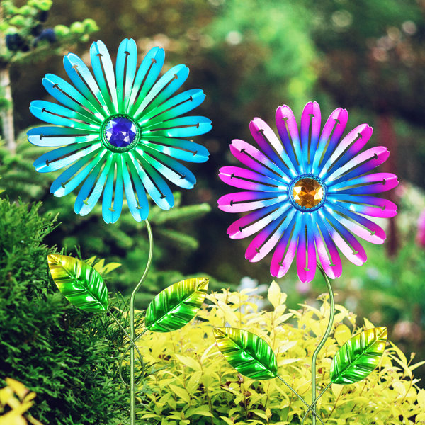 Exhart 2 Piece Zinnia Flower Stake Set with Jewel Centre, 6 by 15.5 ...