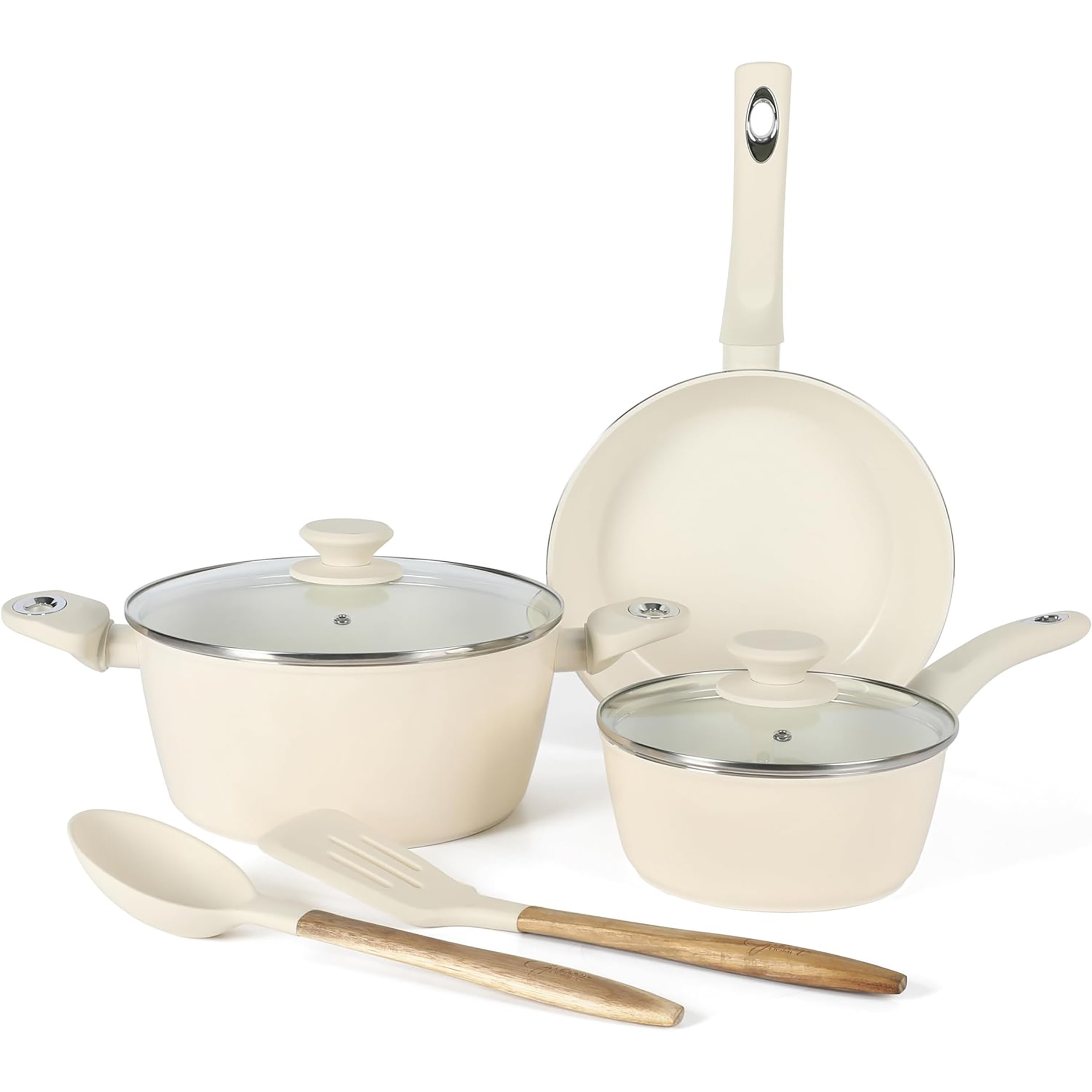 Gibson Home Plaza Cafe 7 Piece Forged Aluminum Cookware Set in Linen ...