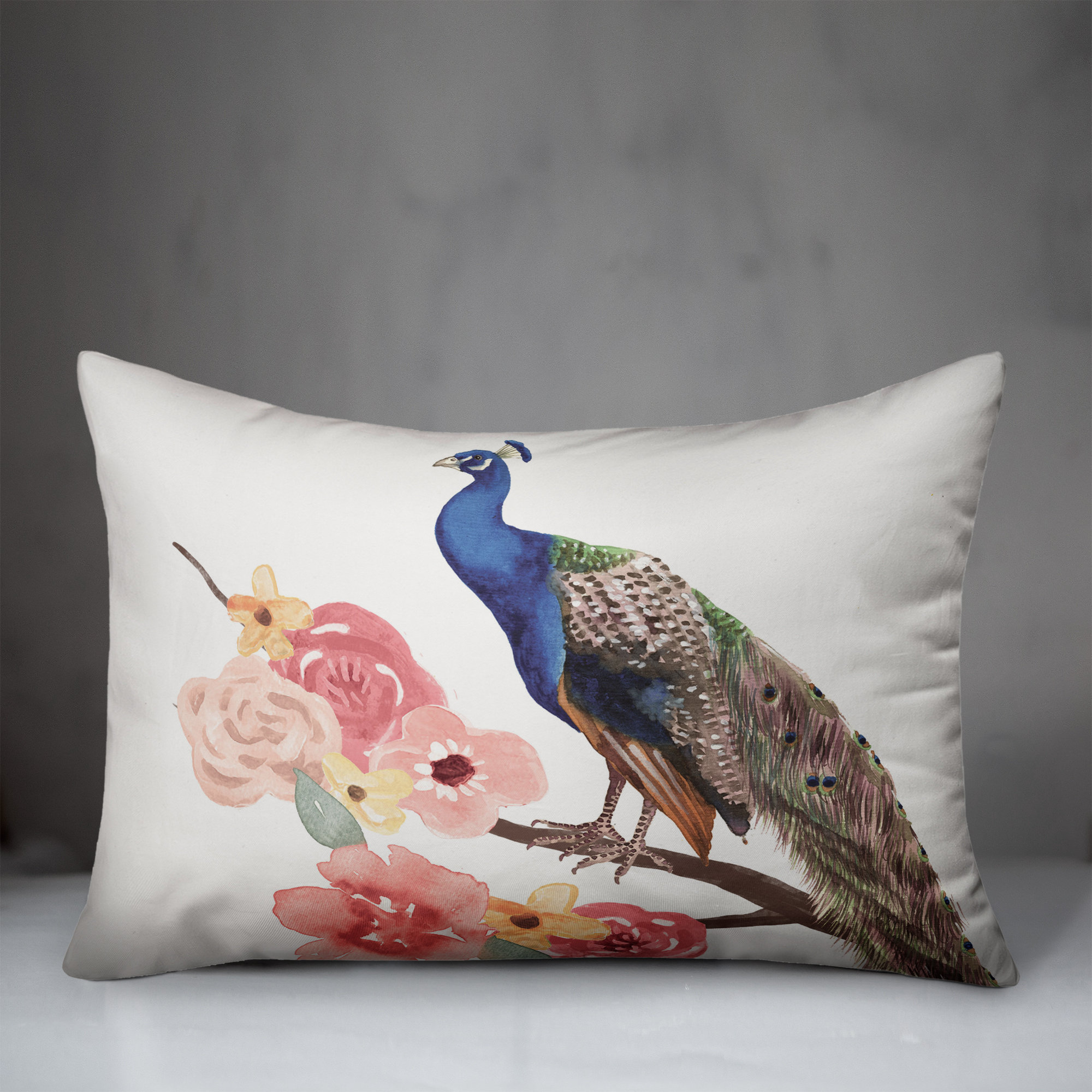 Designs Direct Creative Group Peacock On Floral Branch 4 Throw Pillow ...