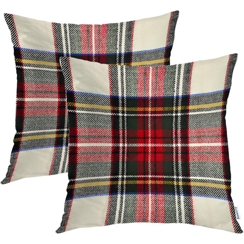 MAXAYA Pillow Covers 18X18 Inch Set Of 2, Scottish Tartan Wool Plaid ...