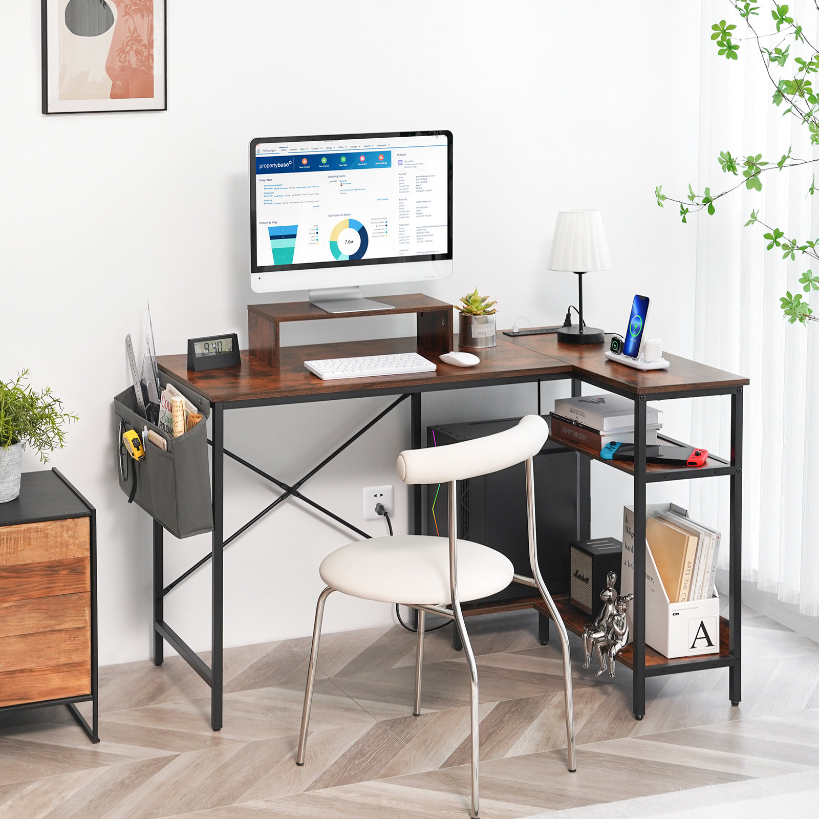 Inbox Zero Lorrene L Shaped Desk, Corner Desk with Monitor Stand ...